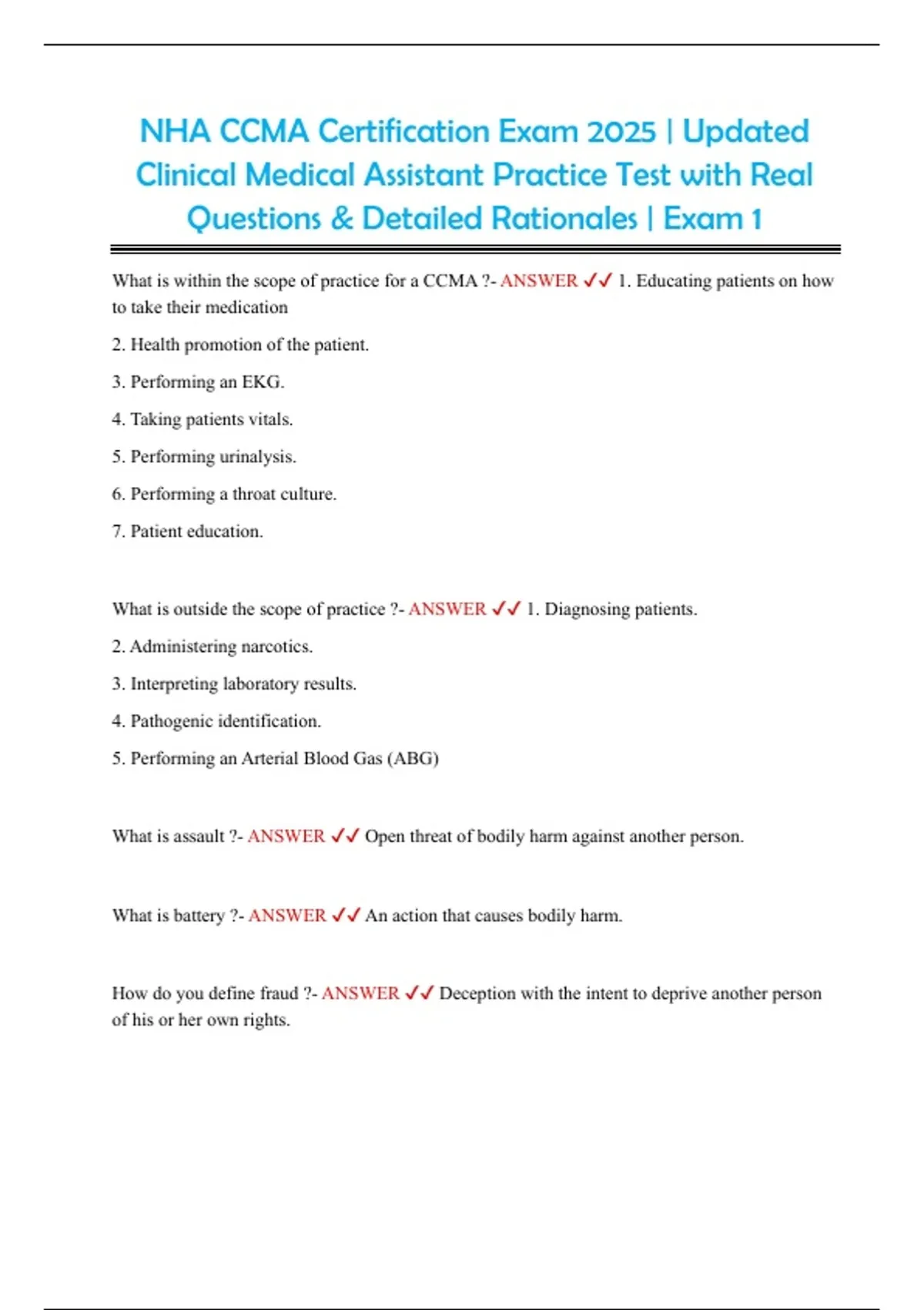 NHA CCMA Certification Exam 2025 | Practice Test & Detailed Rationales ...