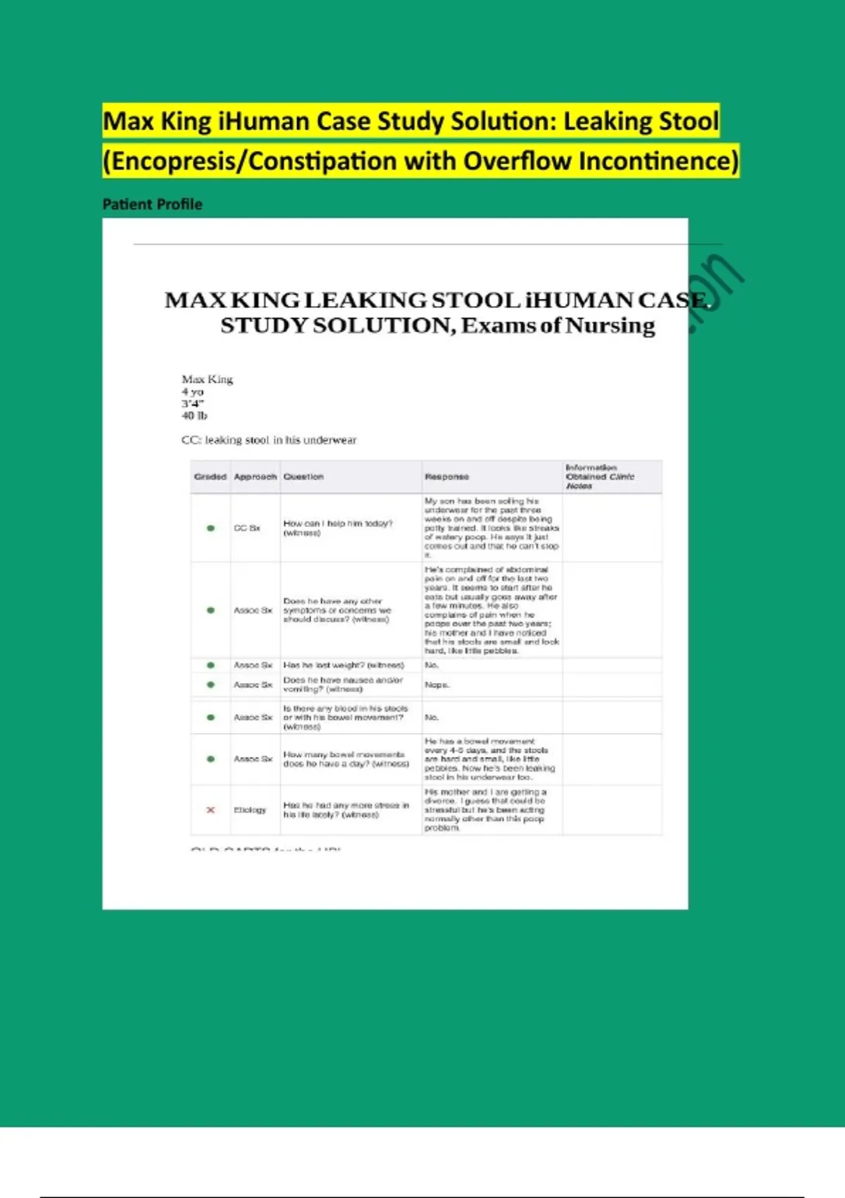 Max King iHuman Case Study Solution: Leaking Stool (Encopresis ...