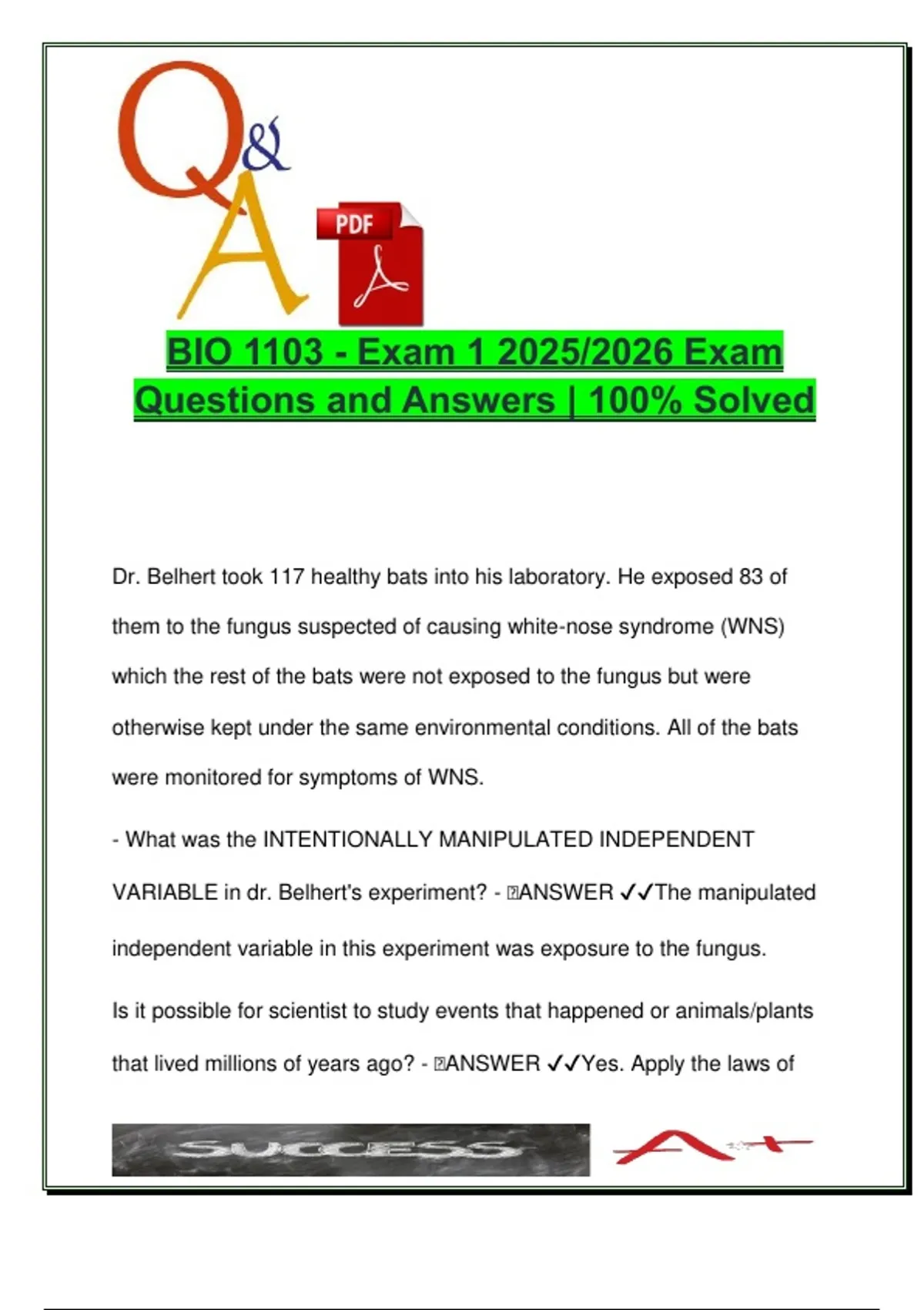 BIO 1103 Exam 1 – 100+ Questions | Scientific Method, Cells, Molecules ...