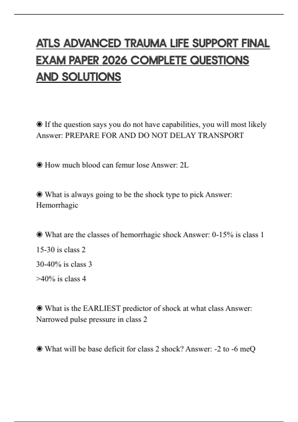 ATLS ADVANCED TRAUMA LIFE SUPPORT FINAL EXAM PAPER 2026 COMPLETE ...