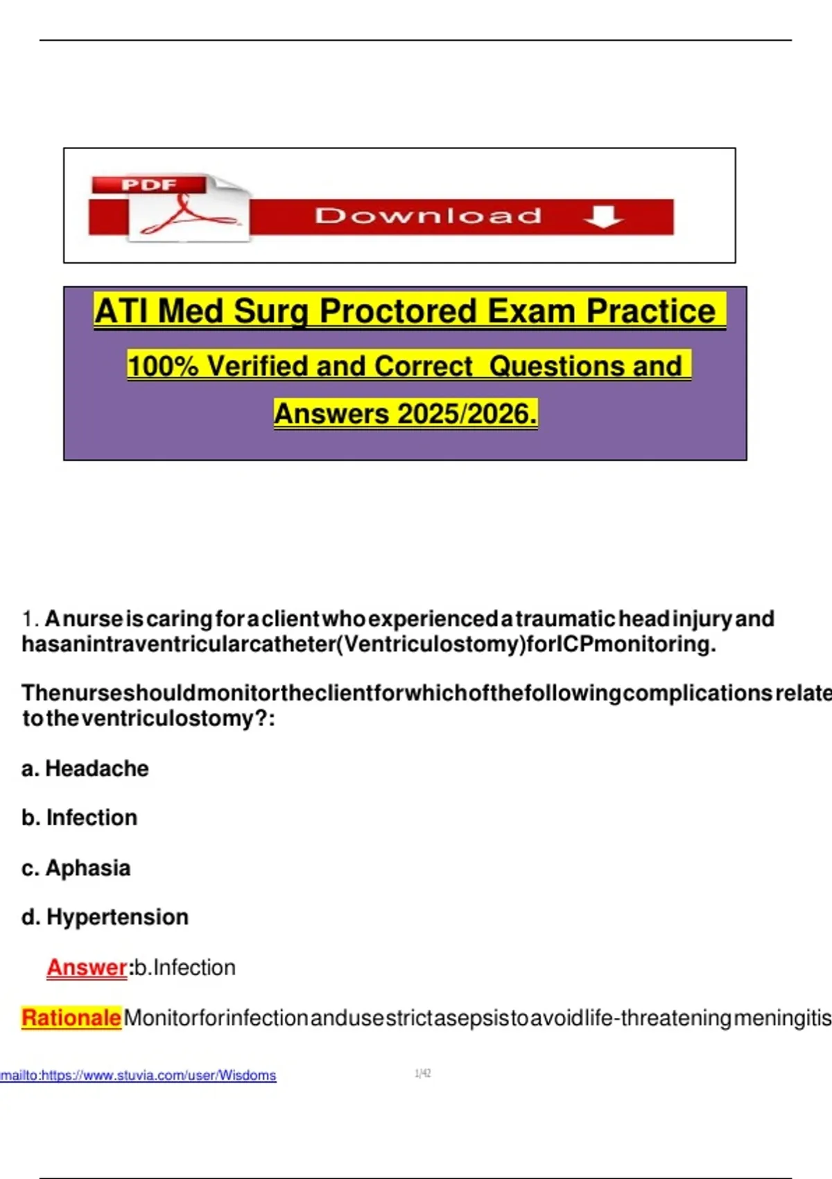 ATI Med Surg Proctored Exam Practice 100% Verified and Correct ...