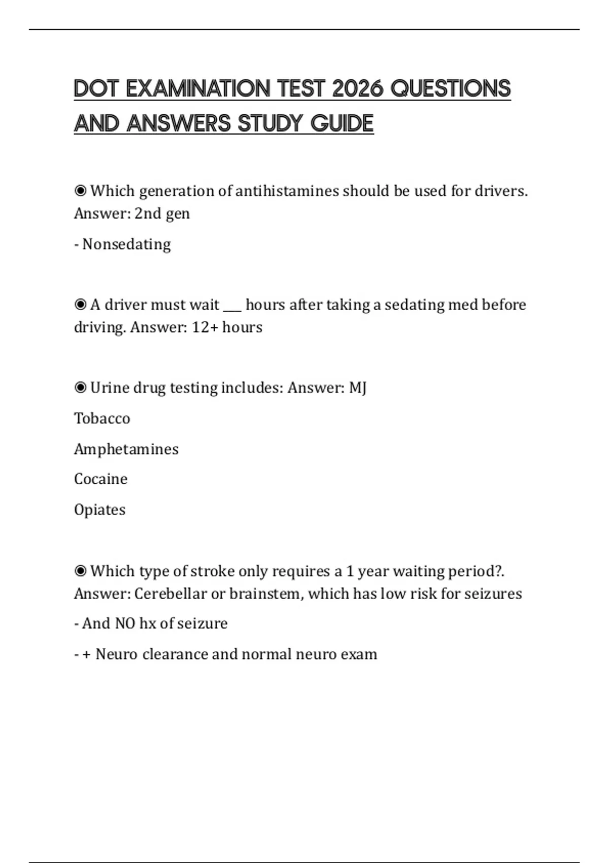 DOT EXAMINATION TEST 2026 QUESTIONS AND ANSWERS STUDY GUIDE - Dot ...