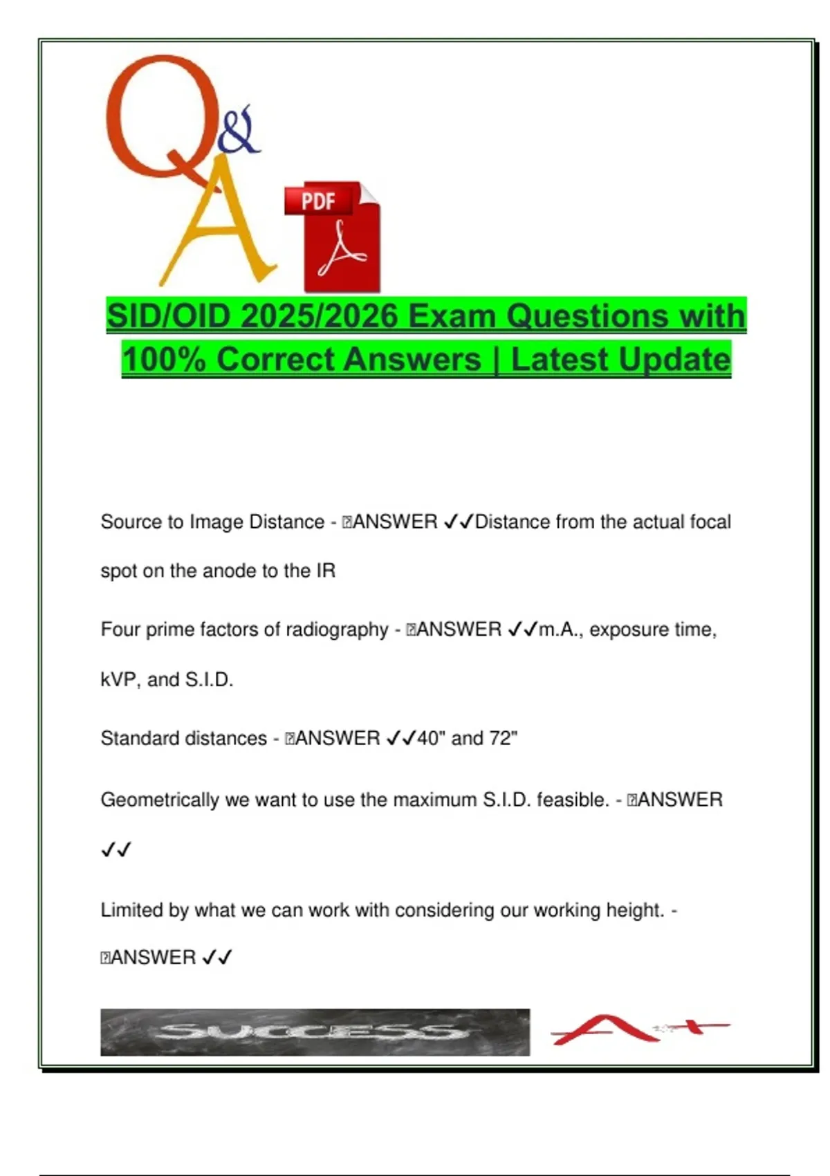 SID/OID Radiography Review – 2025/2026 – 100% Solved Questions on ...