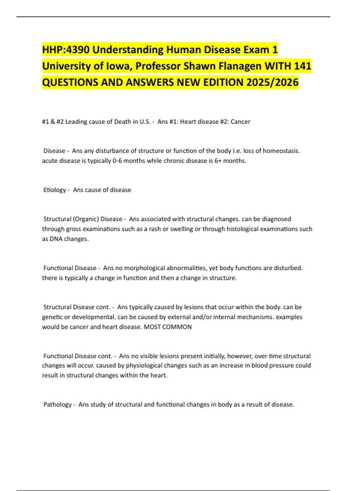 HHP:4390 Understanding Human Disease Exam 1 University of Iowa ...