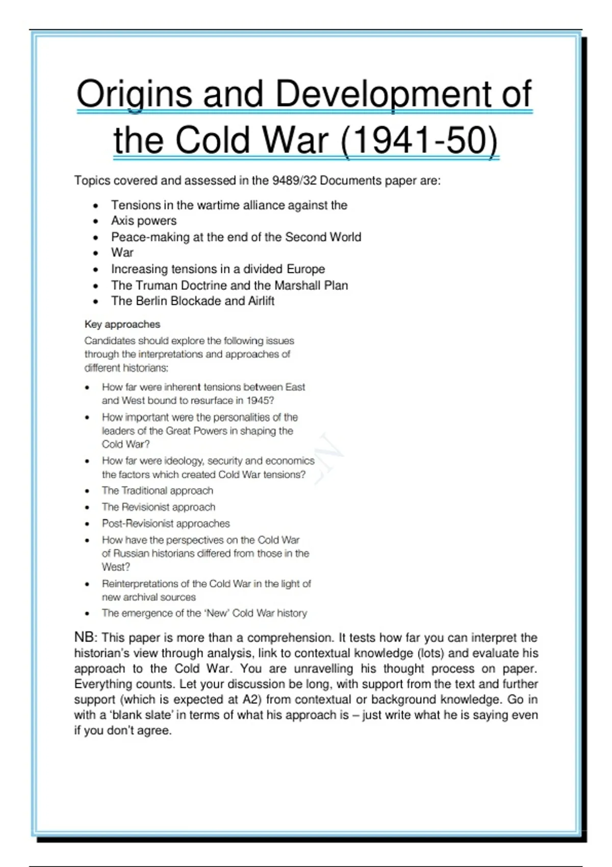 Complete CIE 9489 A Level History (Cold War): In-Depth Notes and ...