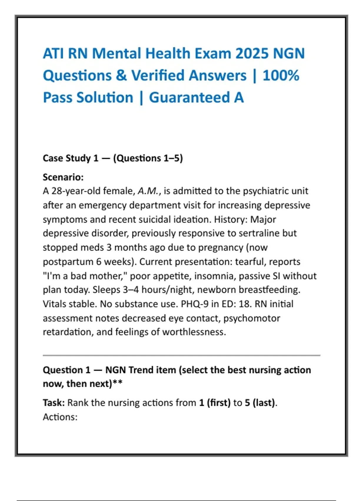 ATI RN Mental Health Exam 2025 NGN Test Bank | Verified Answers | Next ...