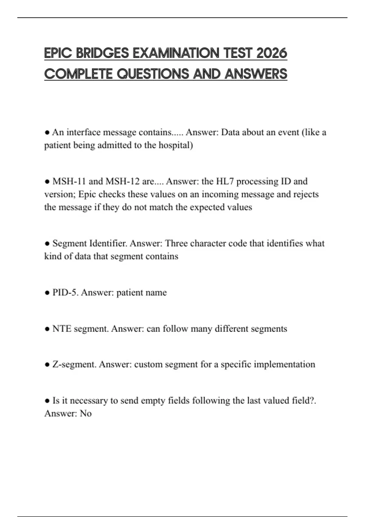 EPIC BRIDGES EXAMINATION TEST 2026 COMPLETE QUESTIONS AND ANSWERS ...