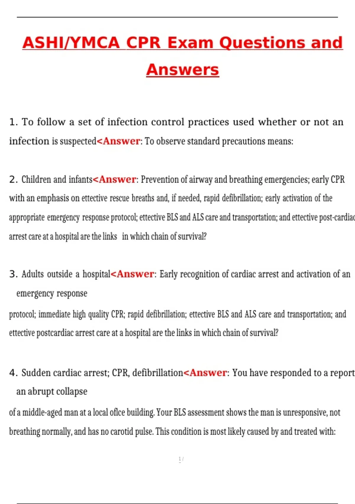 BLS ASHI-YMCA CPR Exam 2025 Newest Updated Questions and Answers (2025 ...