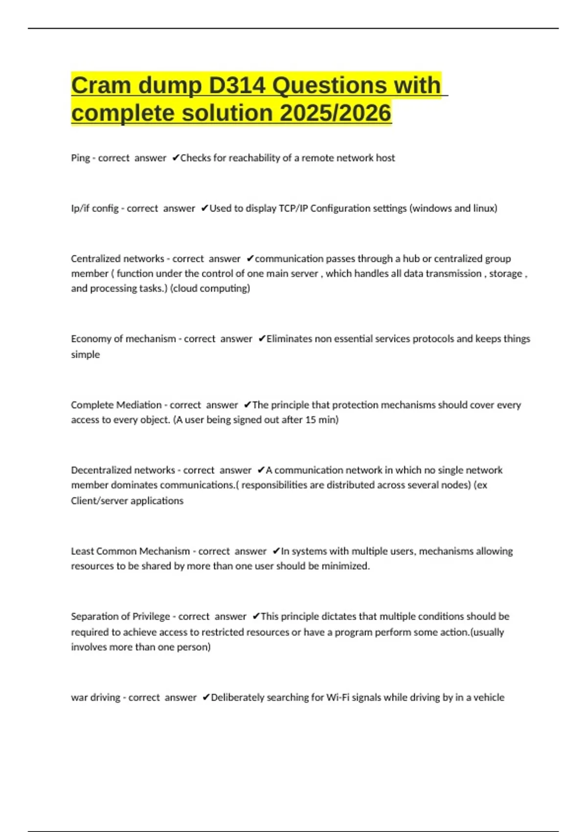 Cram dump D314 Questions with complete solution 2025/2026 - Cram dump ...
