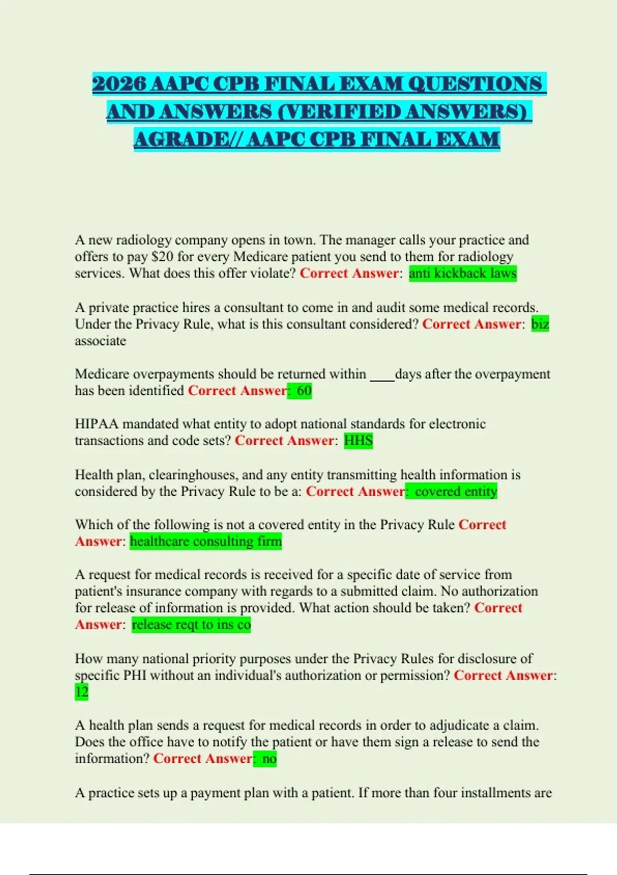 2026 AAPC CPB FINAL EXAM QUESTIONS AND ANSWERS (VERIFIED ANSWERS ...