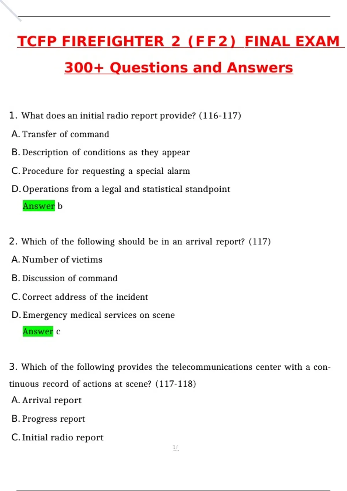 TCFP Firefighter II (FF2) Final Exam 300+ Questions 2025 Newest Updated ...