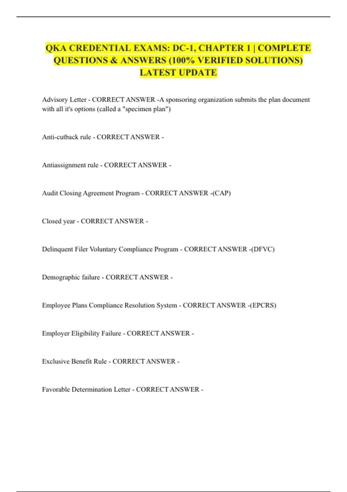 QKA Exam Updated Questions and Verified Answers, 100% Guarantee Pass ...