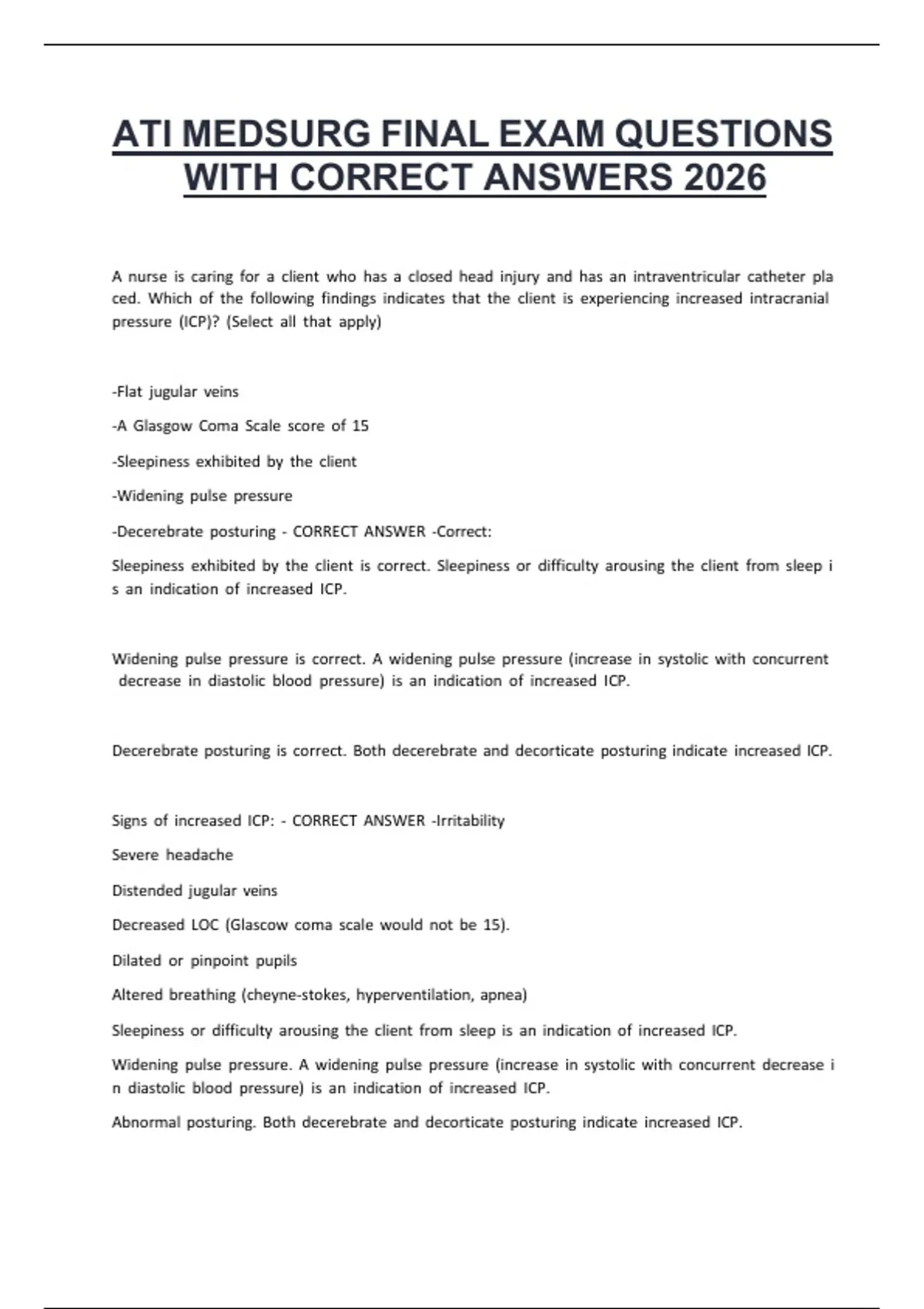 ATI MEDSURG FINAL EXAM QUESTIONS WITH CORRECT ANSWERS 2026 - ATI MED ...
