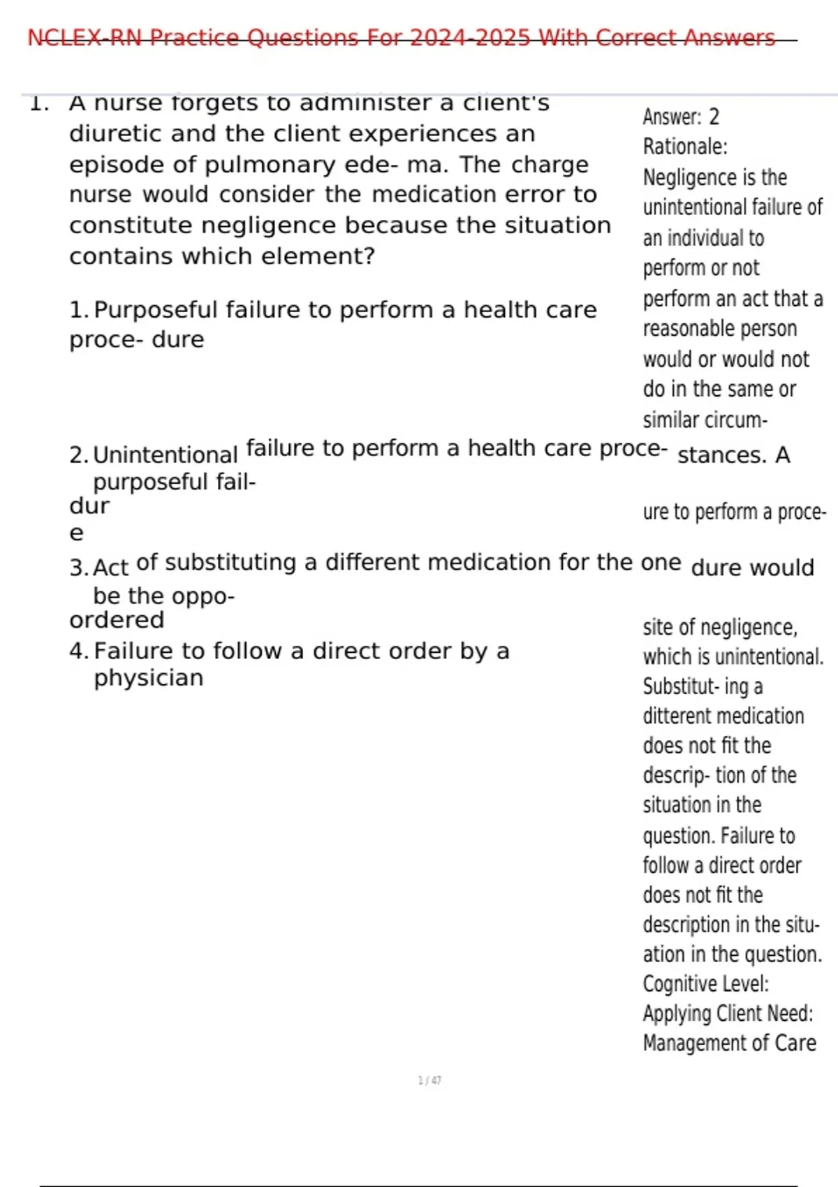 NCLEX-RN Practice Questions For With Correct Answers - NCLEX-RN - Stuvia US