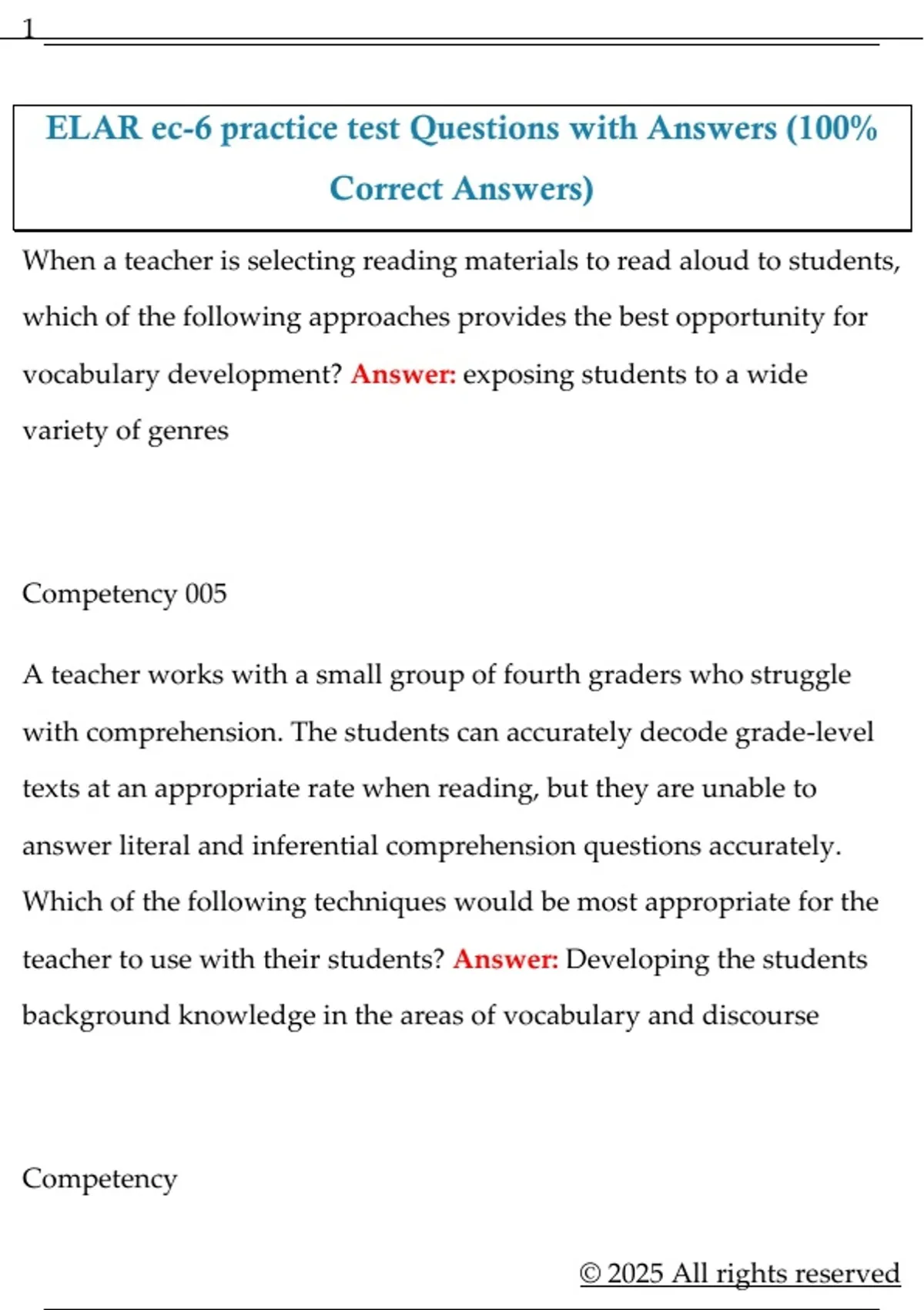 ELAR ec-6 practice test Questions with Answers (100% Correct Answers ...