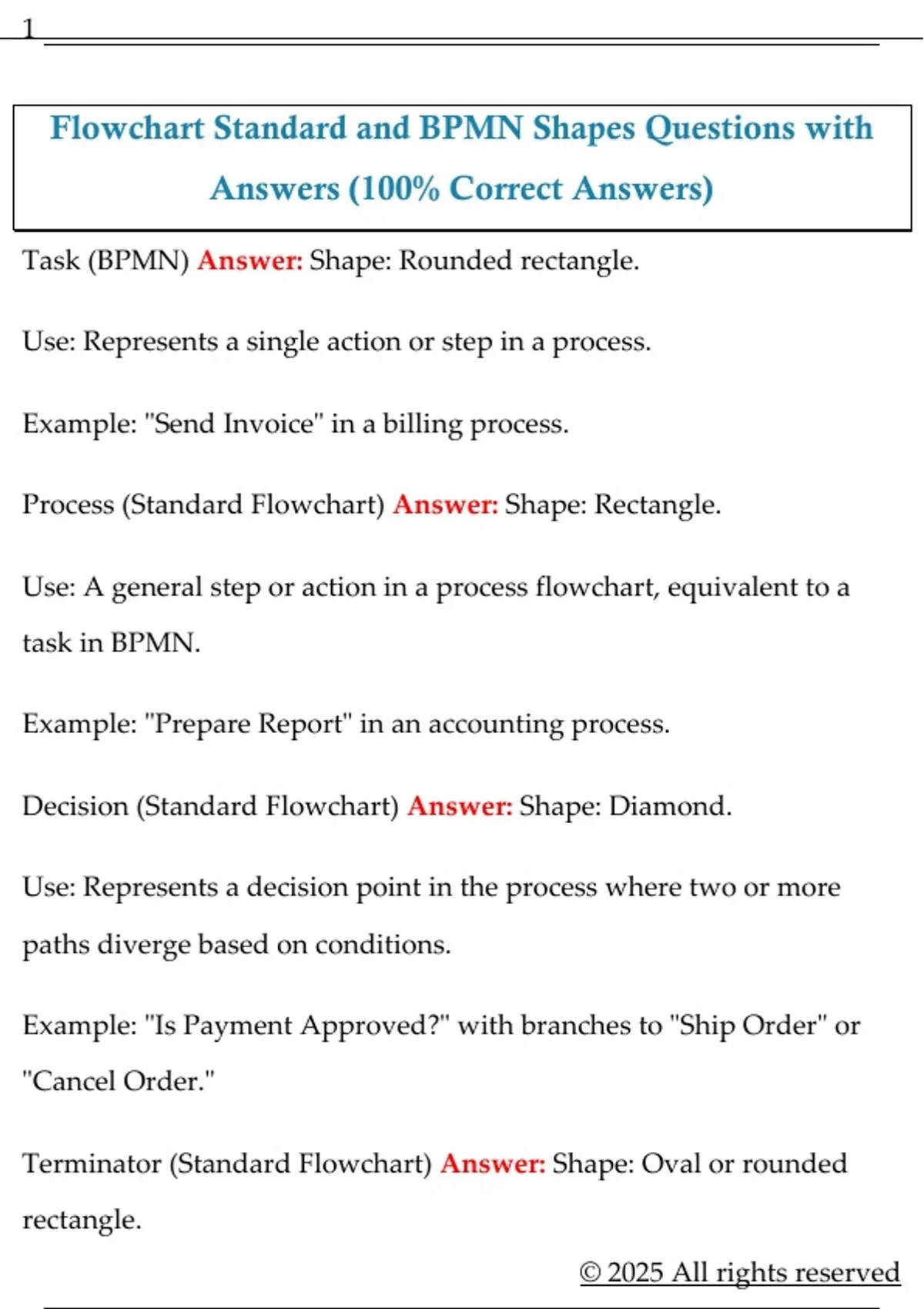 Flowchart Standard and BPMN Shapes Questions with Answers (100% Correct ...