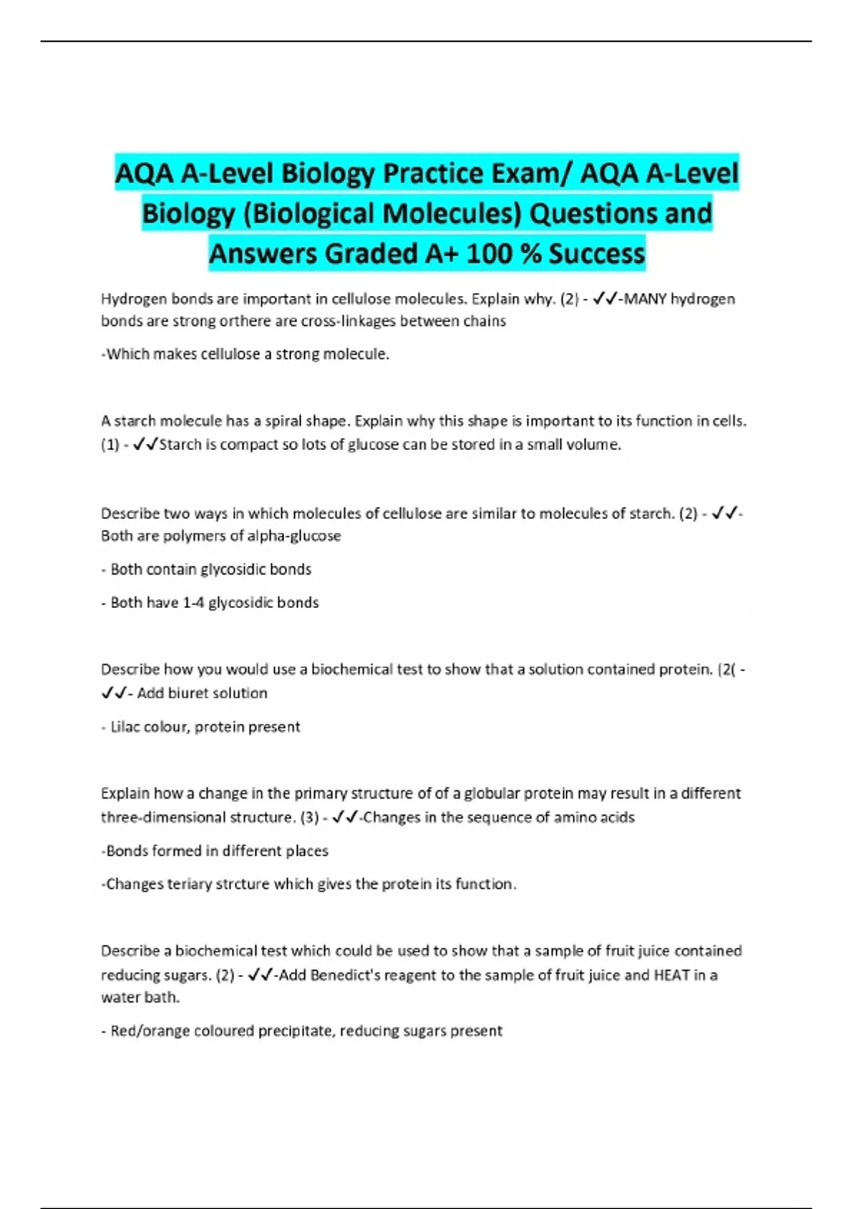 AQA A-Level Biology Practice Exam/ AQA A-Level Biology (Biological ...