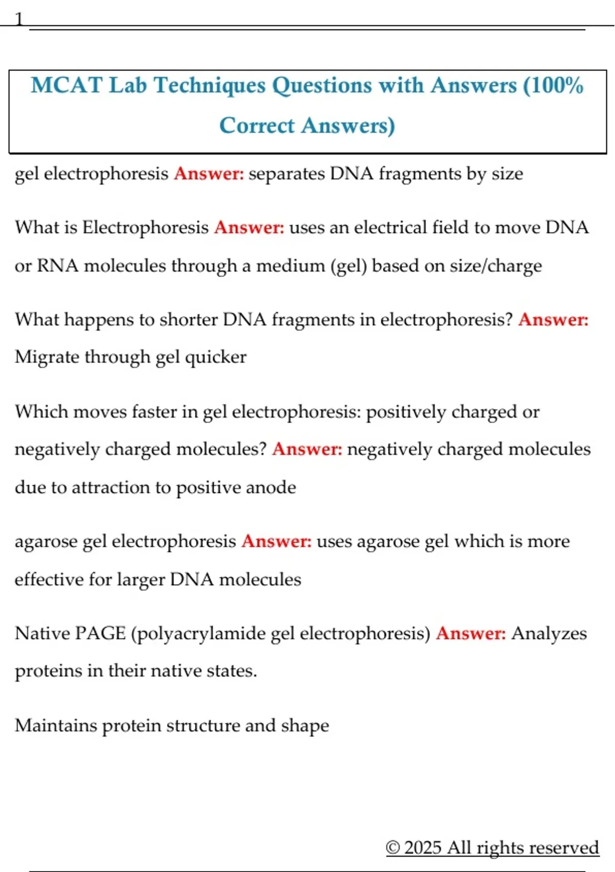 MCAT Lab Techniques Questions with Answers (100% Correct Answers ...