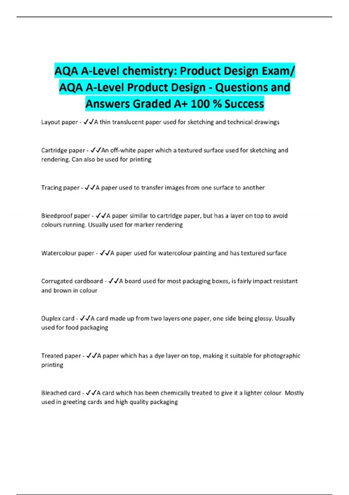 AQA A-Level chemistry: Product Design Exam/ AQA A-Level Product Design ...