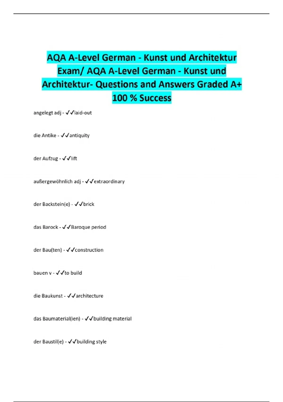 AQA A-Level German - Kunst und Architektur Exam/ AQA A-Level German ...