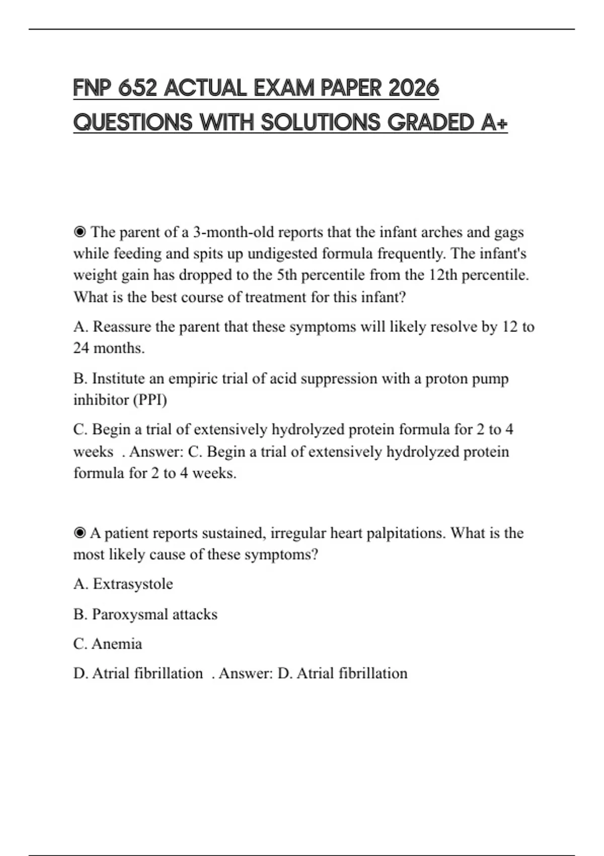 FNP 652 ACTUAL EXAM PAPER 2026 QUESTIONS WITH SOLUTIONS GRADED A+ - FNP ...