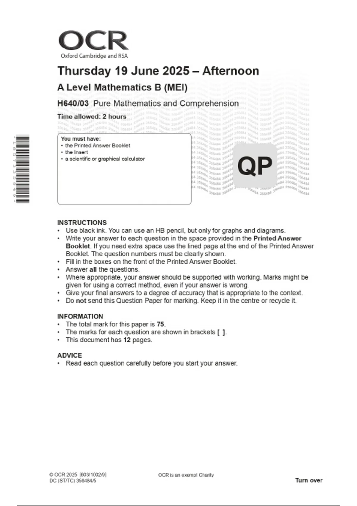 PACKAGE-:: 2025 OCR A Level Mathematics B (MEI) PAPER 1-3 Combined ...