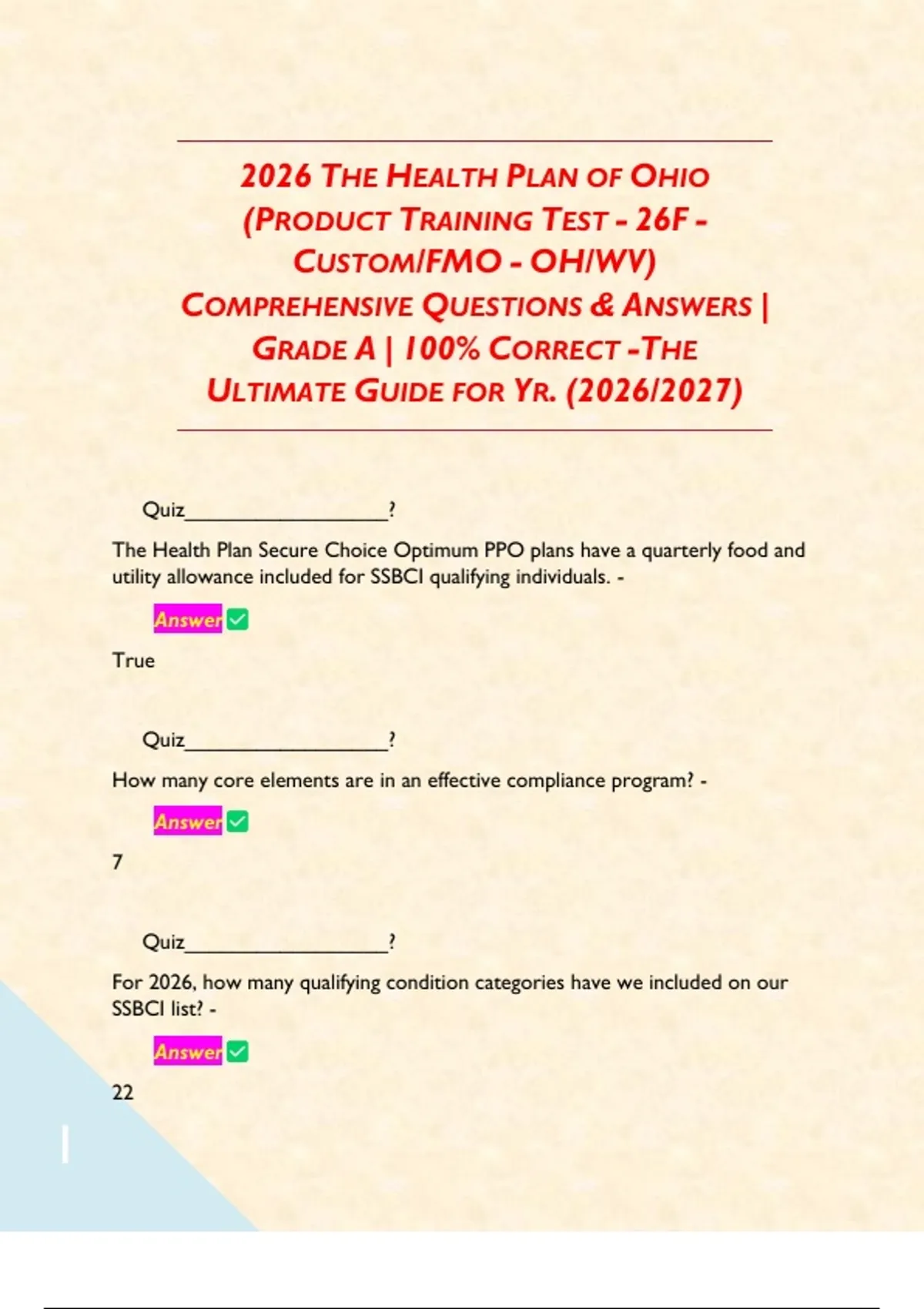 2026 THE HEALTH PLAN OF OHIO (PRODUCT TRAINING TEST - 26F - CUSTOM/FMO ...