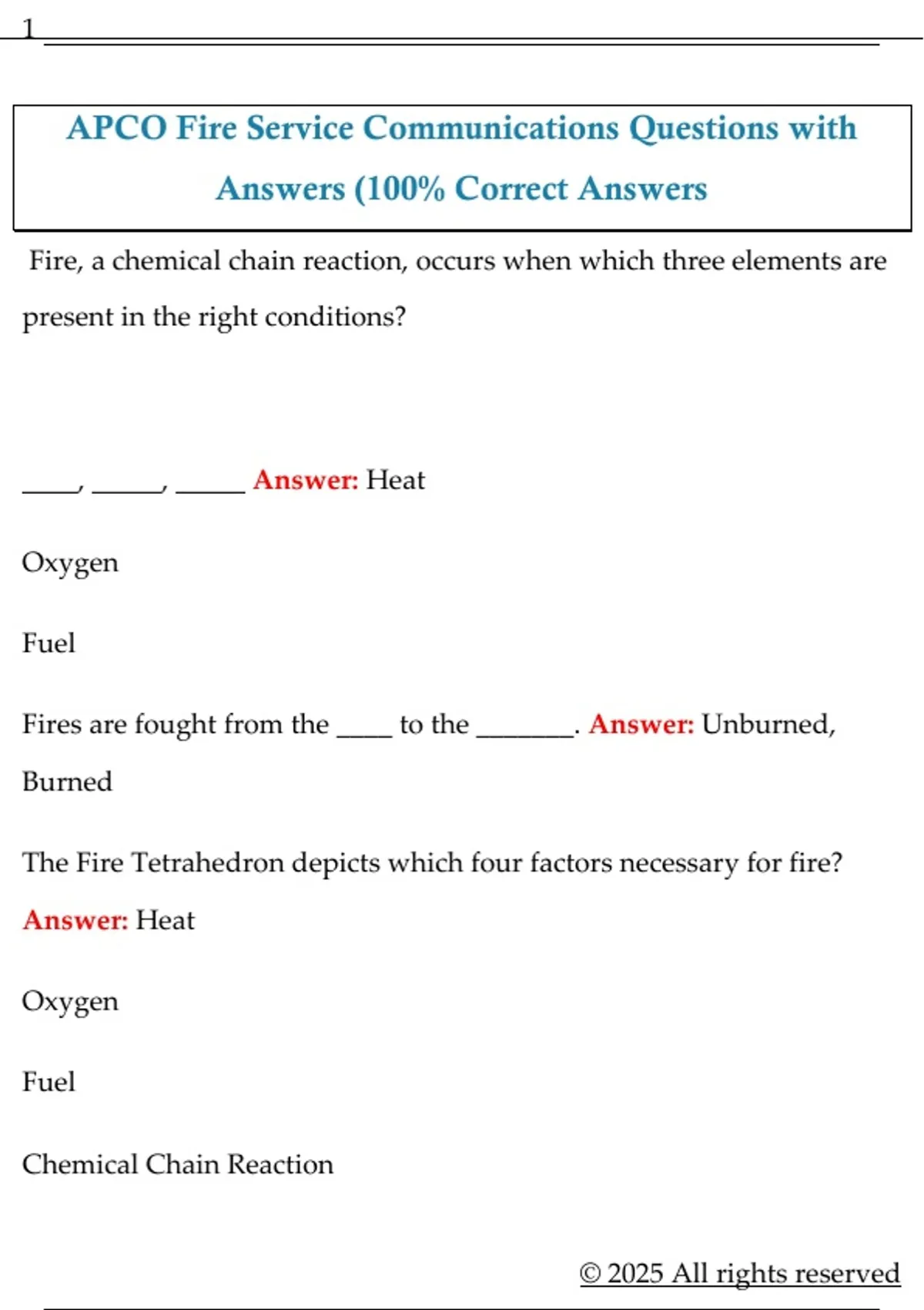 APCO Fire Service Communications Questions with Answers (100% Correct ...