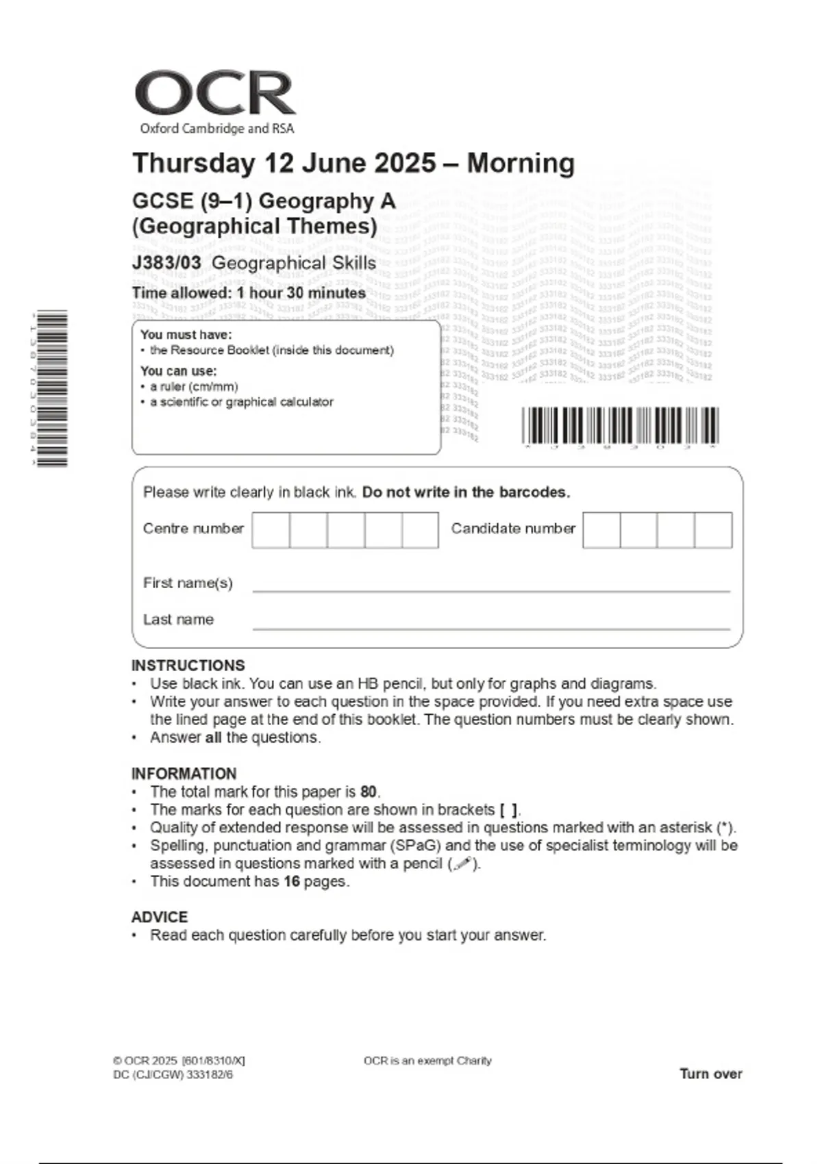 2025 OCR GCSE (9–1) Geography A (Geographical Themes) J383/03 ...