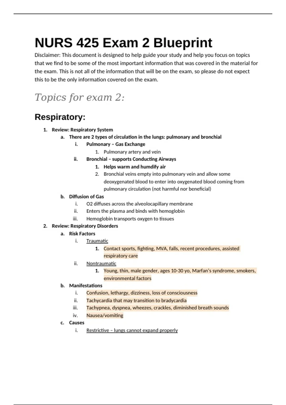 Summary Exam 2 Blueprint: Nursing Of Adults II (NURS 425/NURS425) - NURS 425 Exam 2 Complete ...