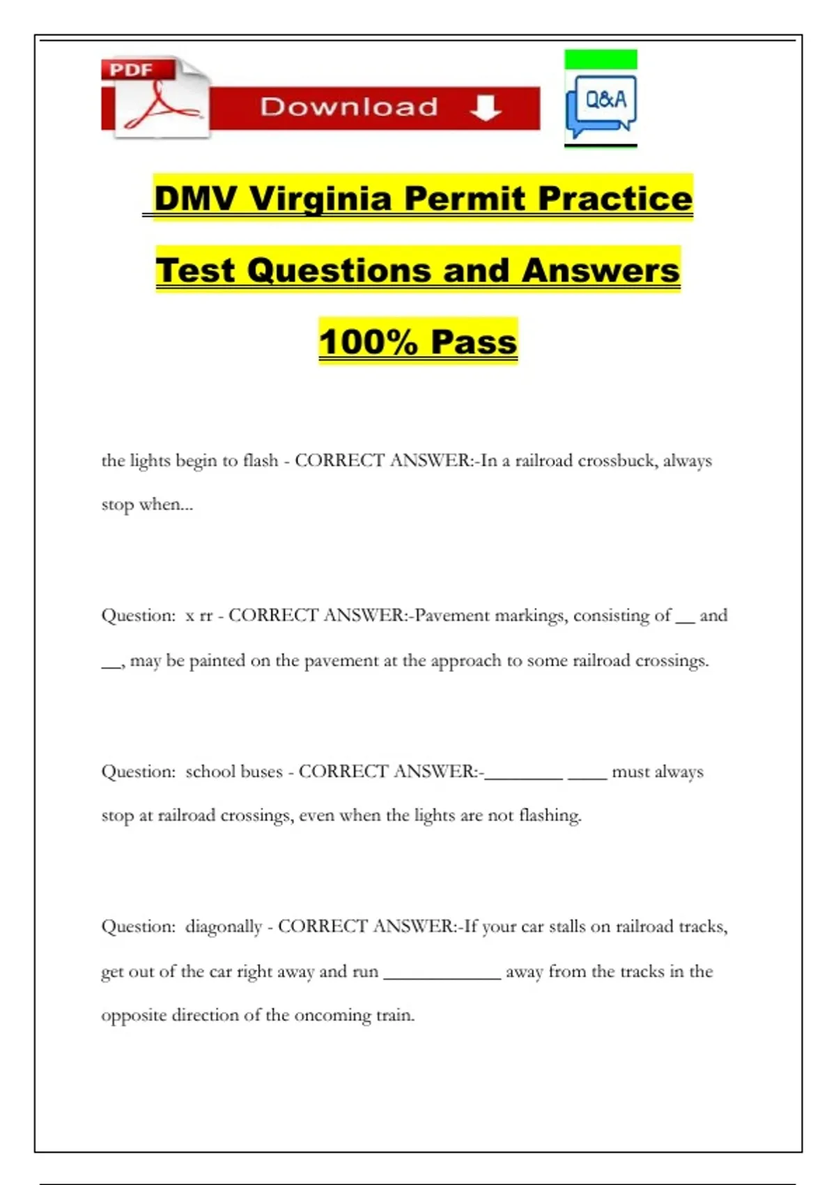 DMV Virginia Permit Practice Test Questions and Answers 100% Pass ...