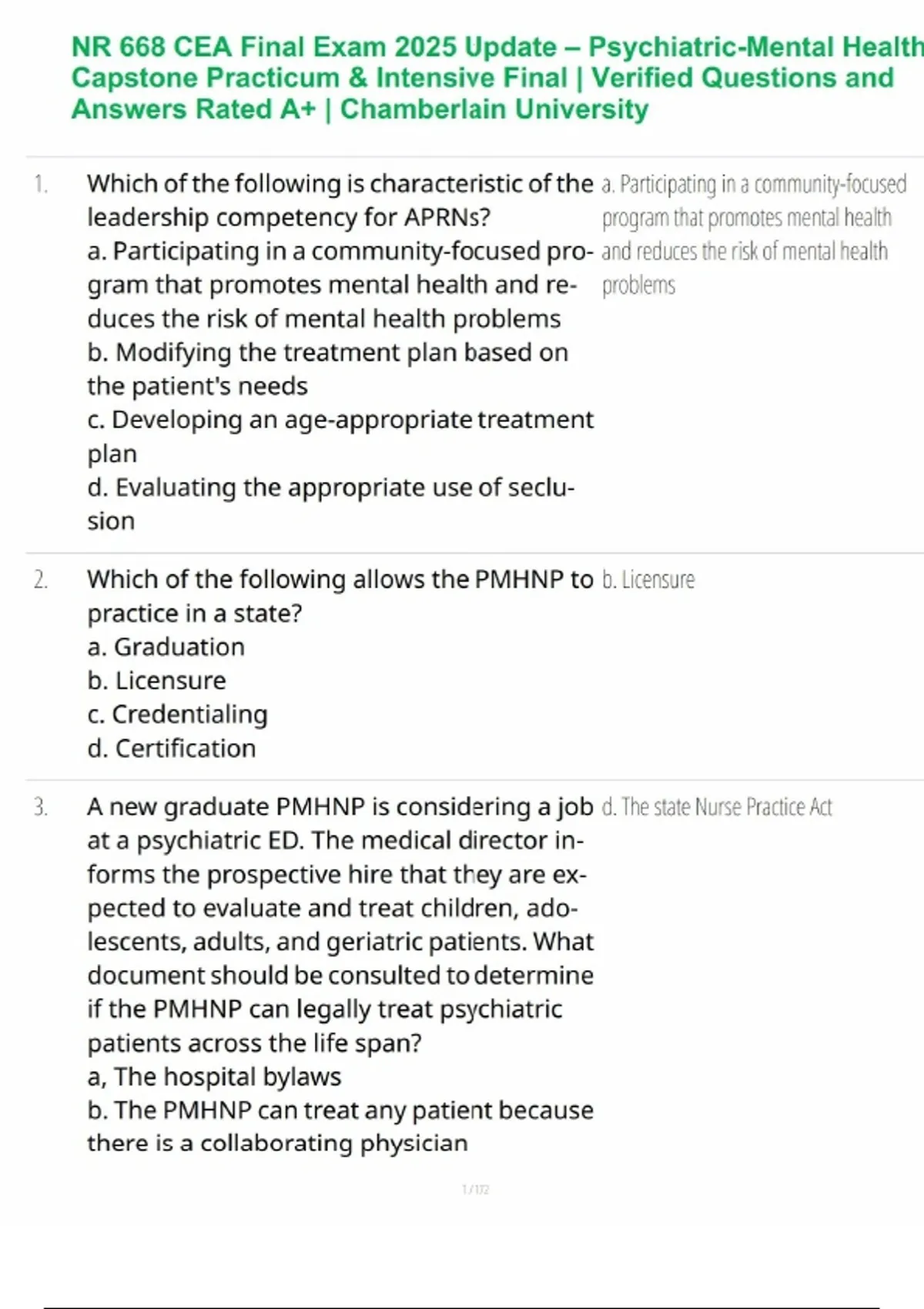 NR 668 CEA Final Exam 2025 Update – Psychiatric-Mental Health Capstone ...