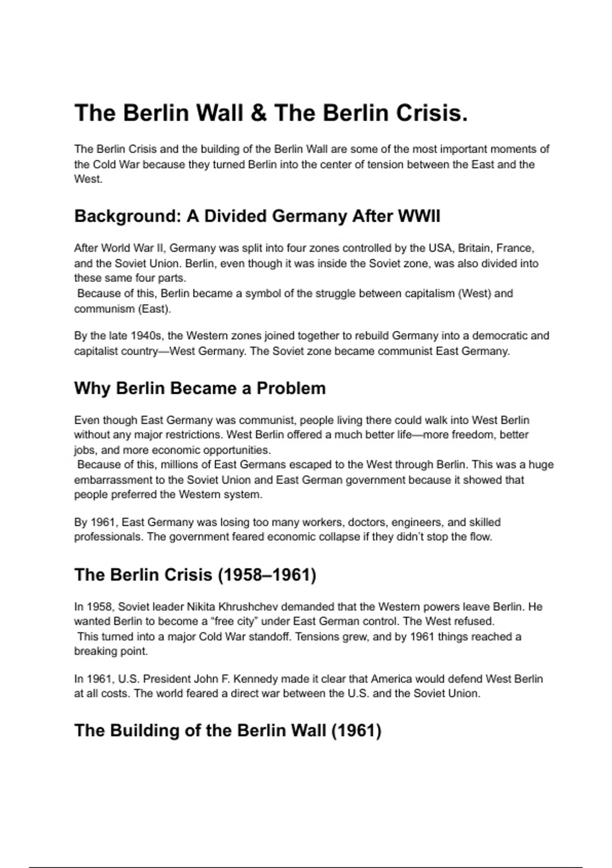 Summary The Berlin Wall & Berlin Crisis Explained: Origins, Events, and ...
