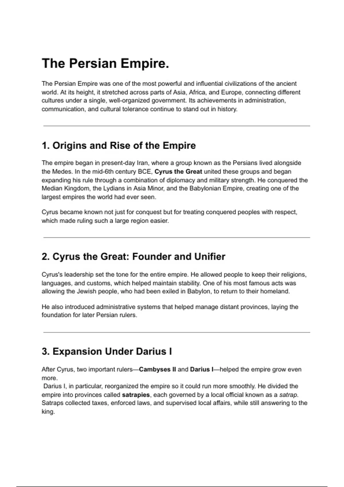 Summary Persia Under Cyrus the Great: Empire-Building, Governance ...