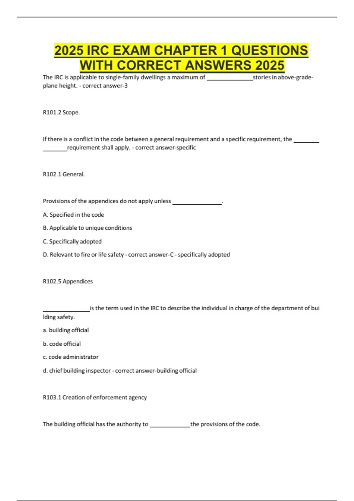 2025 IRC EXAM CHAPTER 1 QUESTIONS WITH CORRECT ANSWERS 2025 - IRC ...