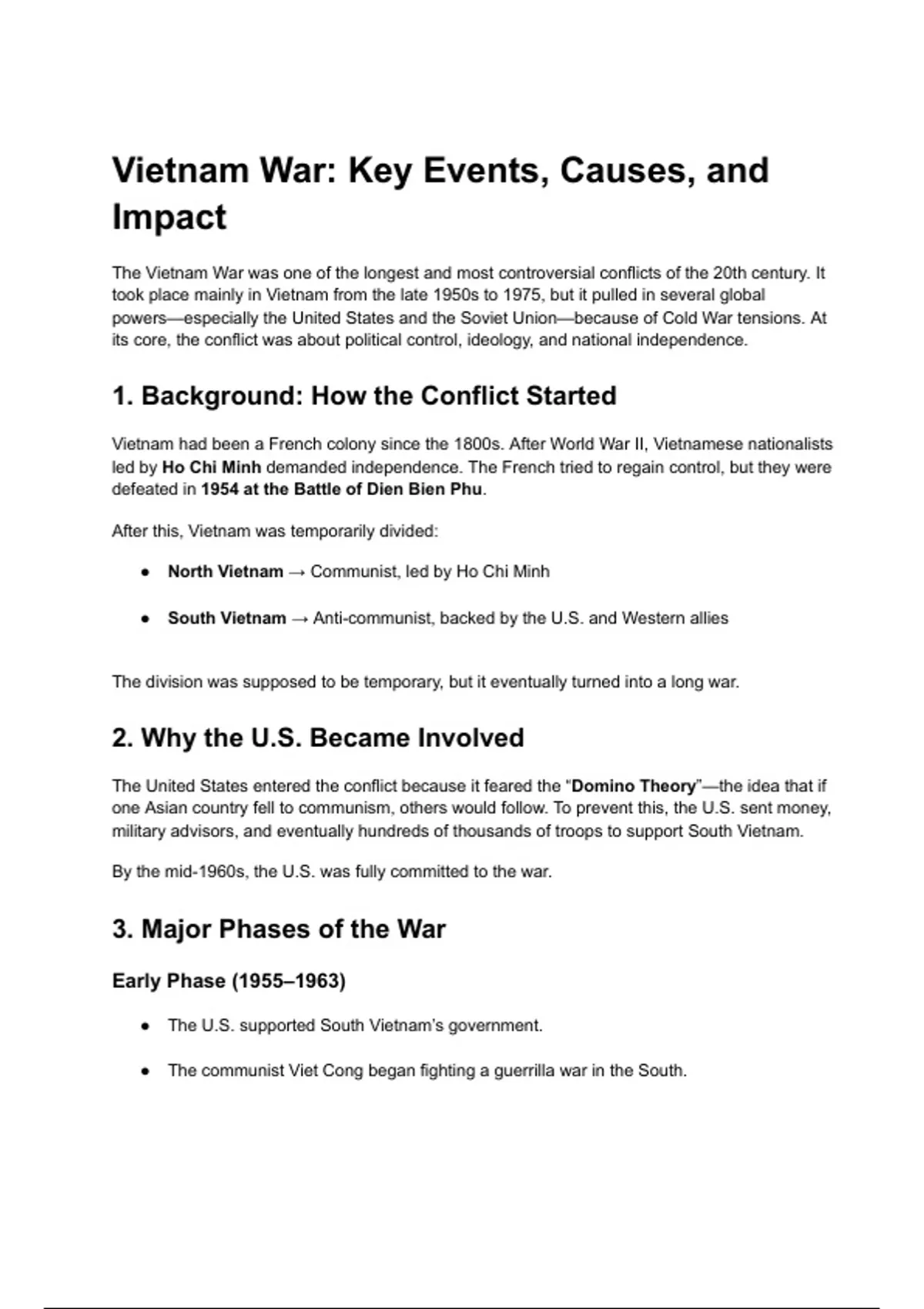 Summary Vietnam War: Origins, Power Struggles & Global Impact — A ...