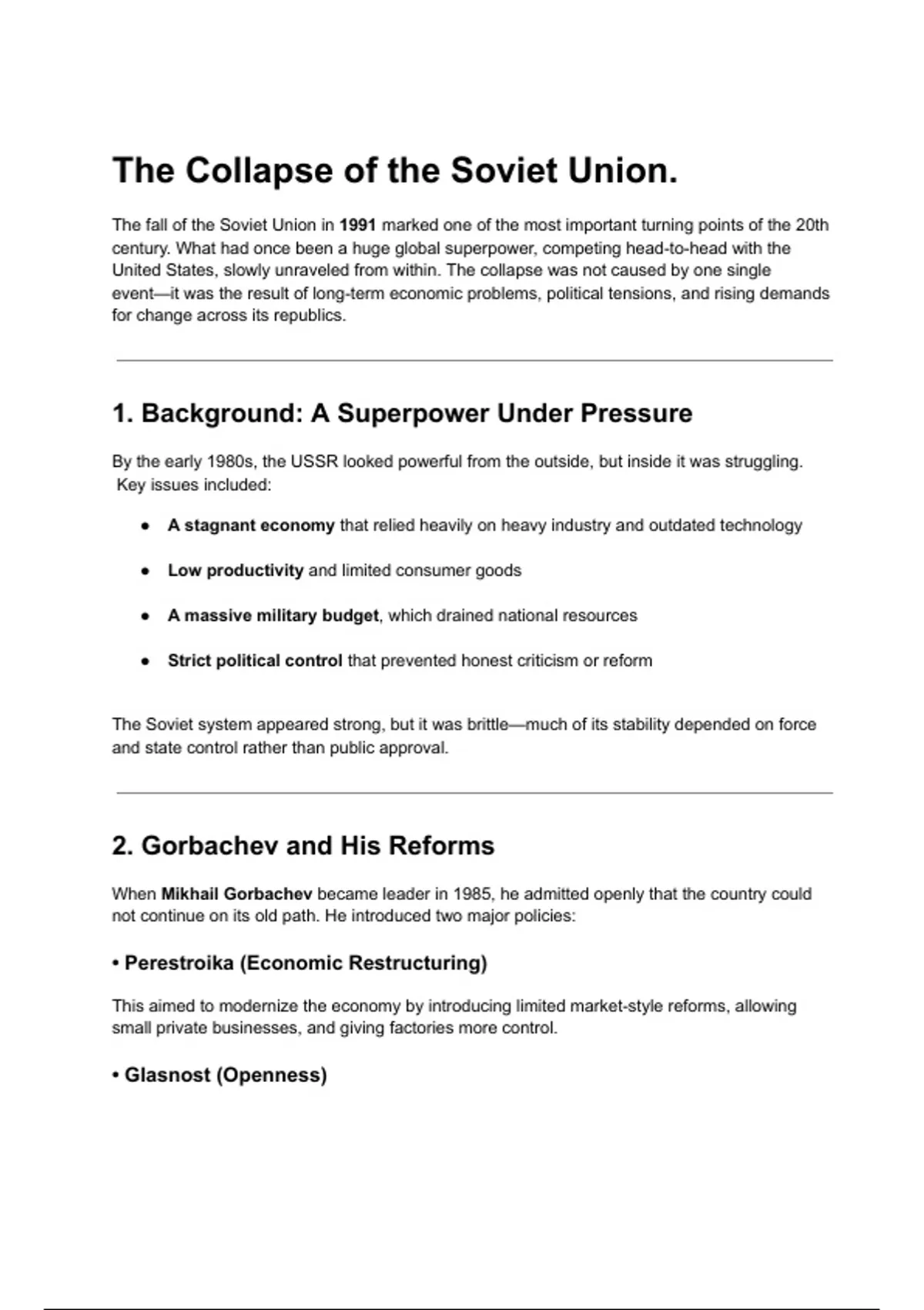 Summary The Collapse of the Soviet Union: Causes, Events, and Global ...