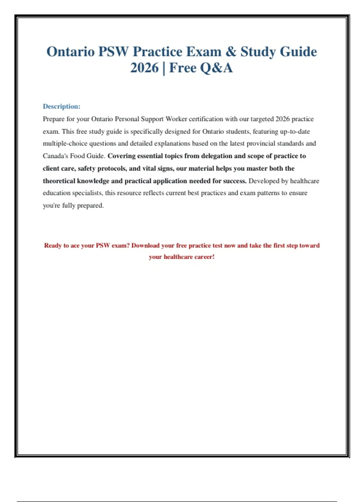 NACC PSW Exam 2026 Canada & Ontario: Top Practice Questions & Answers ...