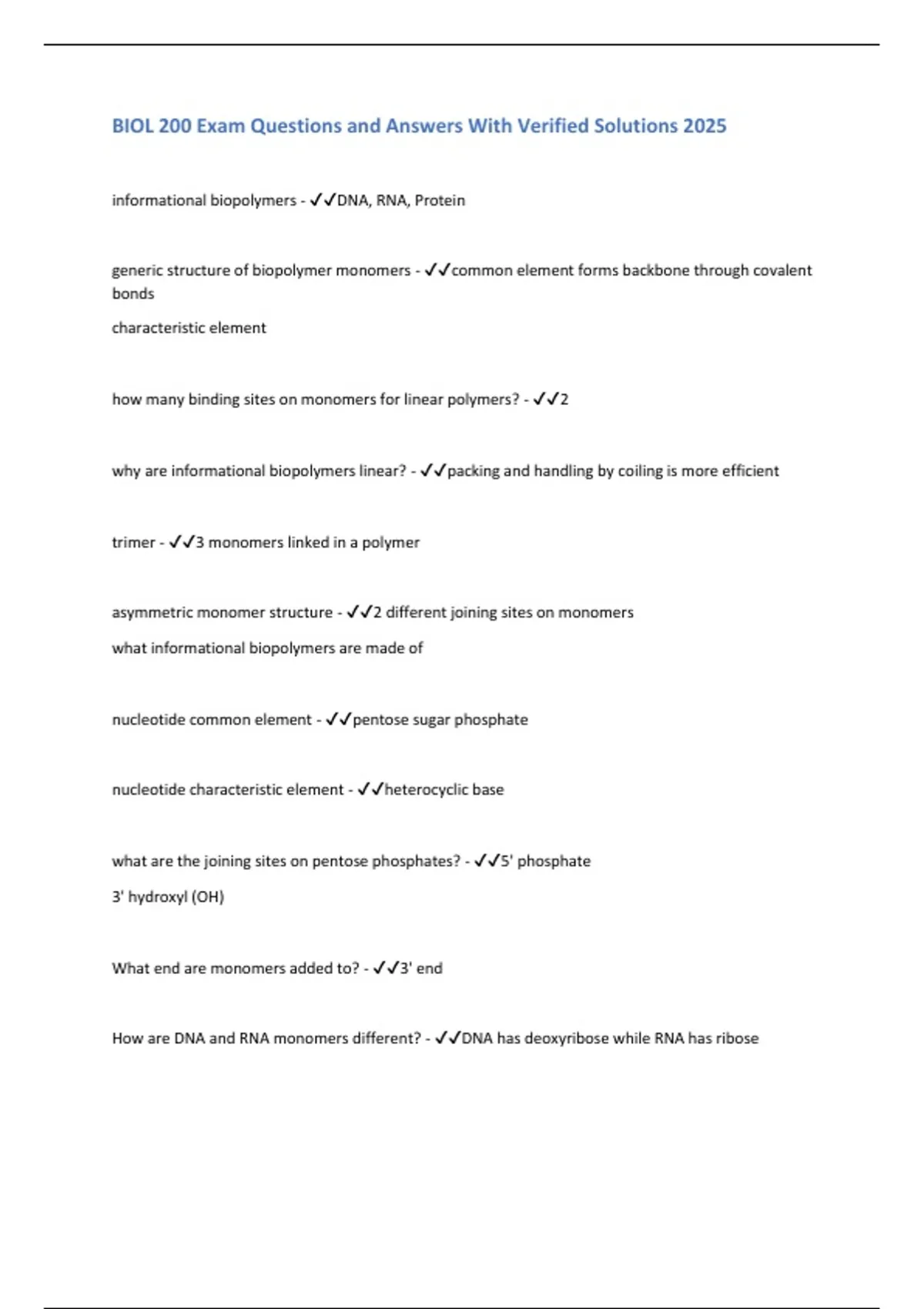 BIOL 200 Exam Questions and Answers With Verified Solutions 2025/2026 ...