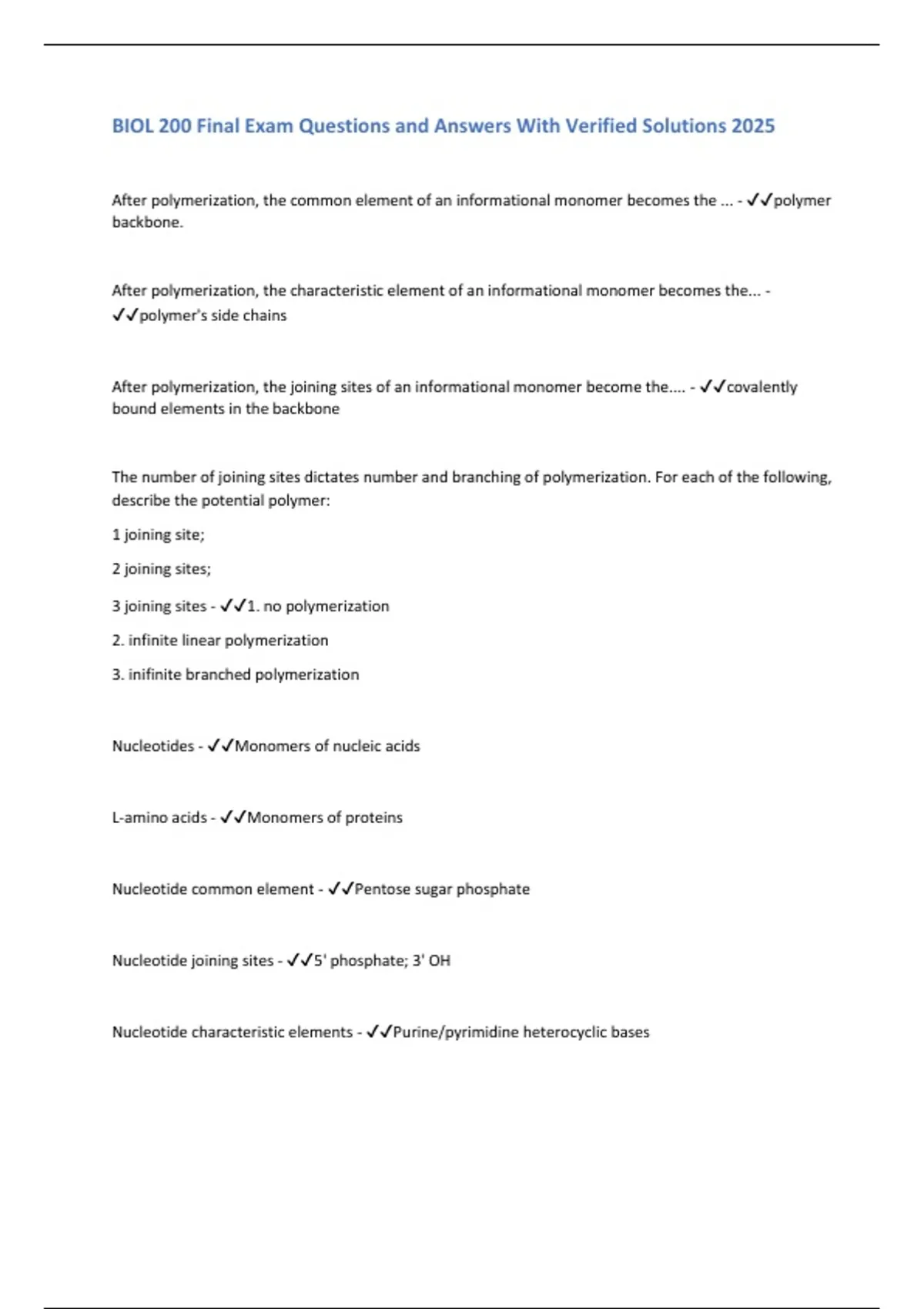 BIOL 200 Exam Questions and Answers With Verified Solutions 2025/2026 ...