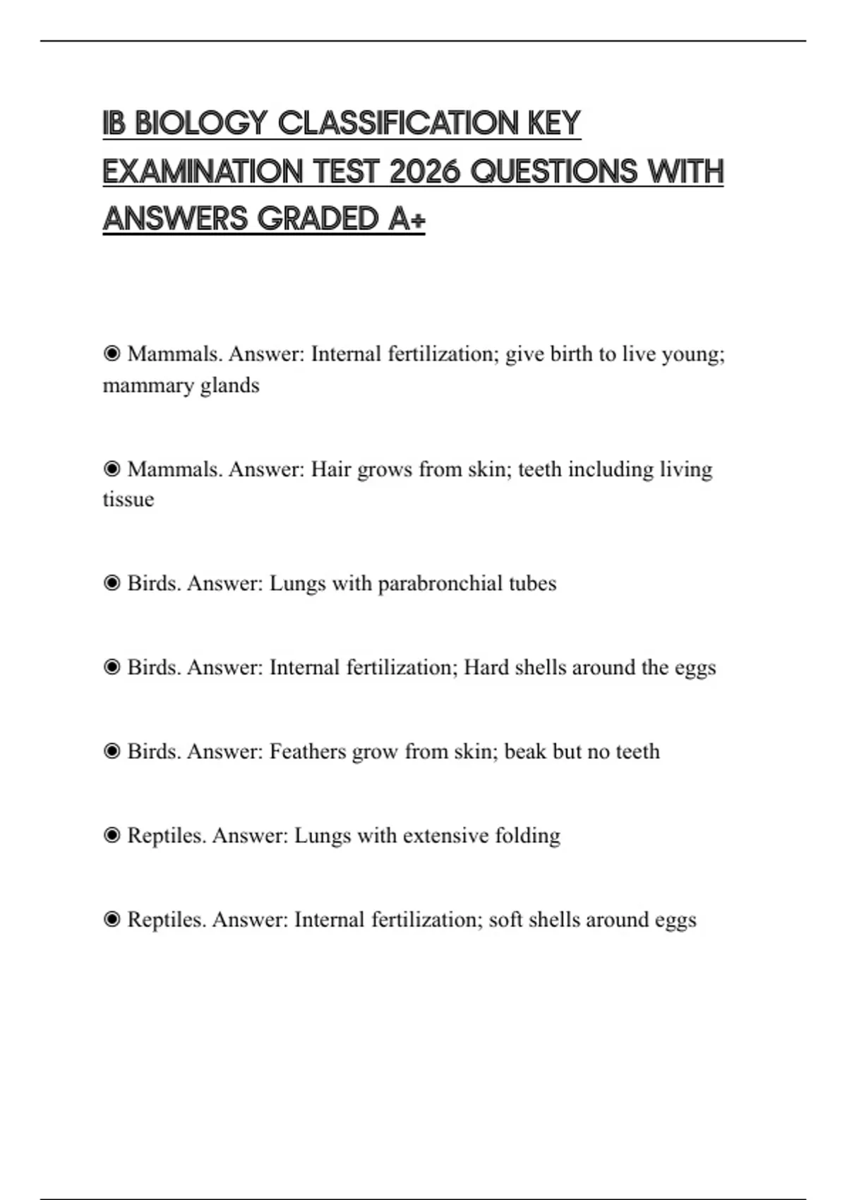 IB BIOLOGY CLASSIFICATION KEY ACTUAL EXAM PAPER 2026 QUESTIONS WITH ...