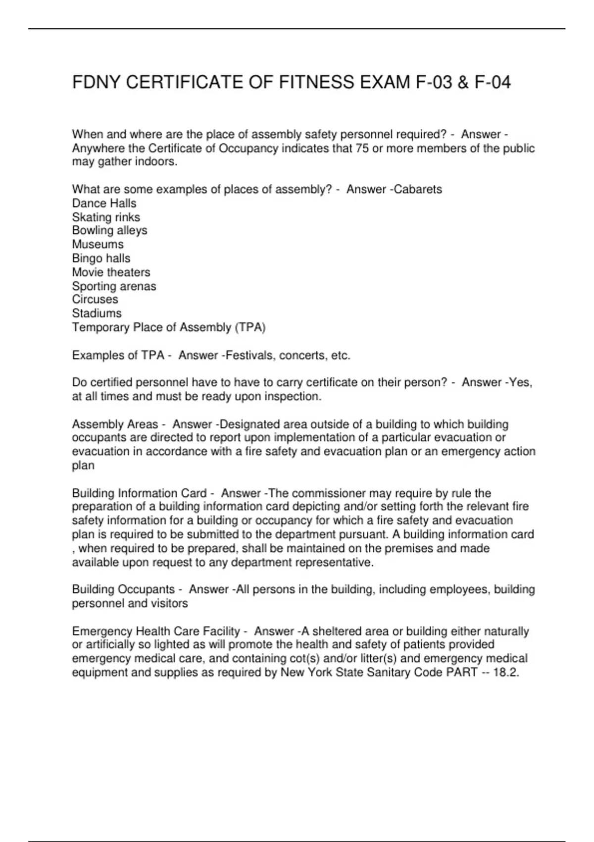 FDNY CERTIFICATE OF FITNESS EXAM F-03 & F-04 2025/2026 - FDNY - Stuvia US