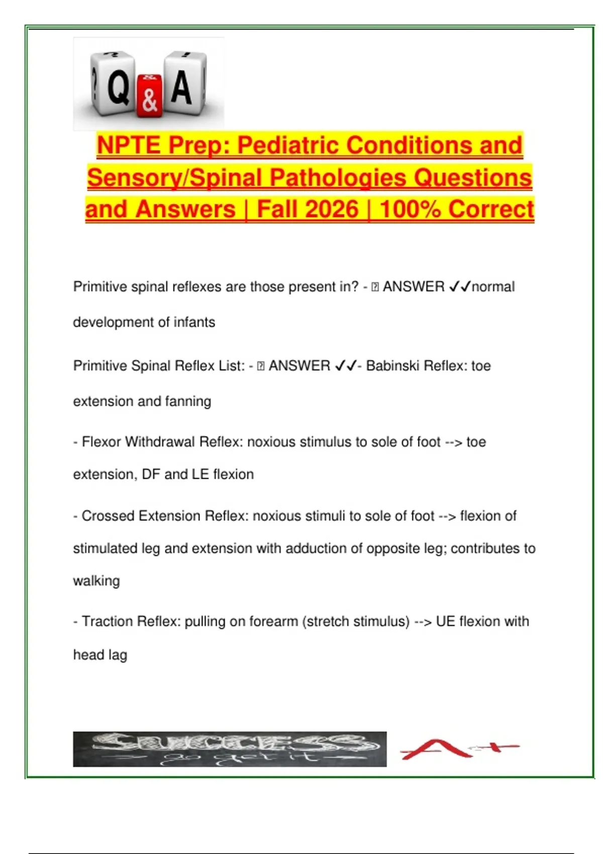 NPTE Pediatric & Spinal Disorders | 100+ Questions | Reflexes, CP ...