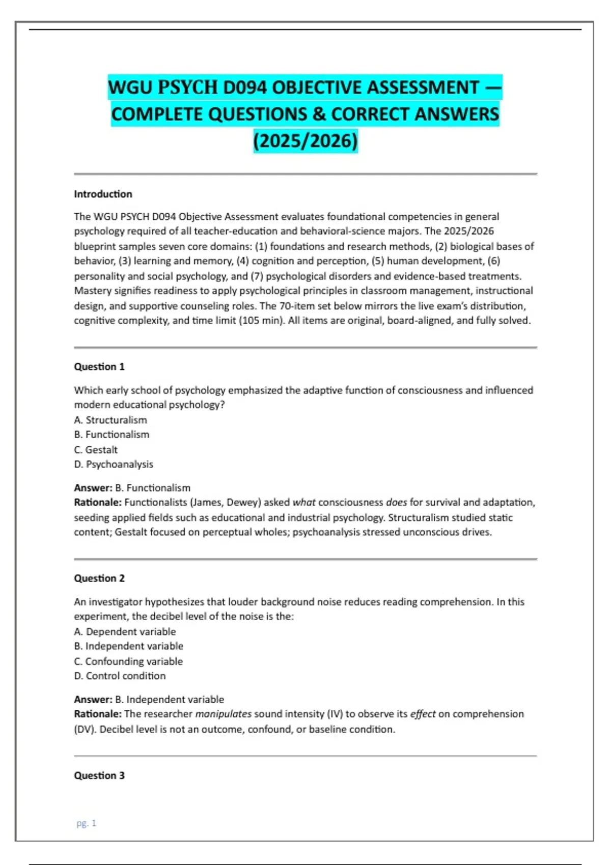 WGU Psych D094 Objective Assessment – Complete Questions & Correct ...