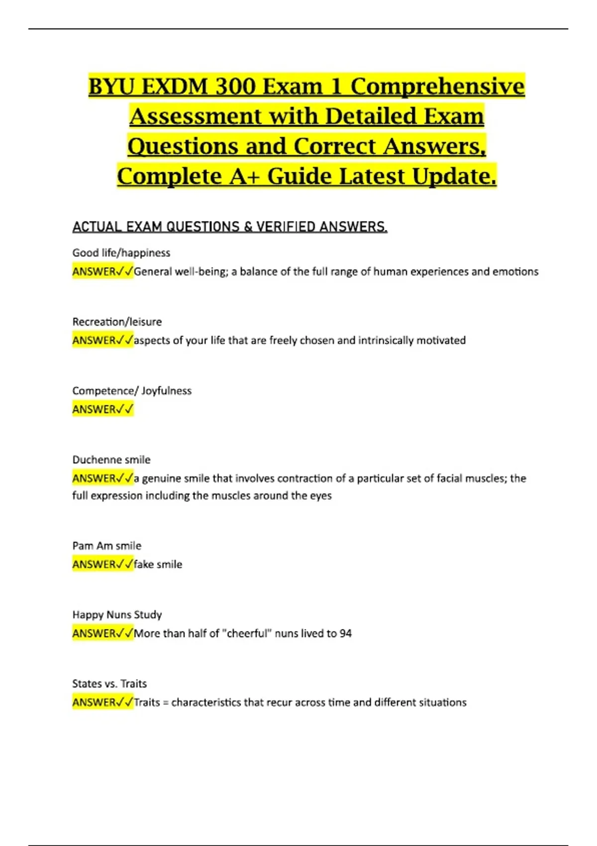 EXDM 300 – Exam 1 Comprehensive Assessment (BYU) – Detailed Exam ...