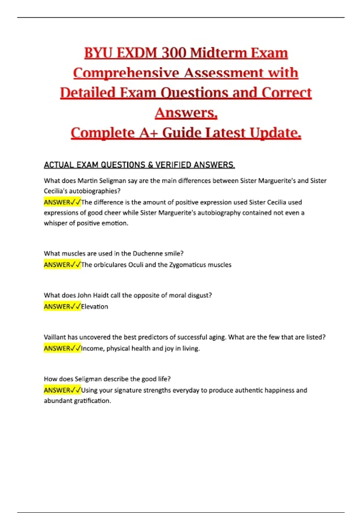 EXDM 300 – Midterm Exam Comprehensive Assessment (BYU) – Detailed Exam Questions & Correct ...