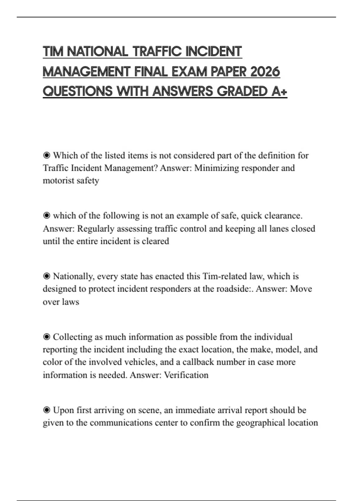 TIM NATIONAL TRAFFIC INCIDENT MANAGEMENT FINAL EXAM PAPER 2026 ...