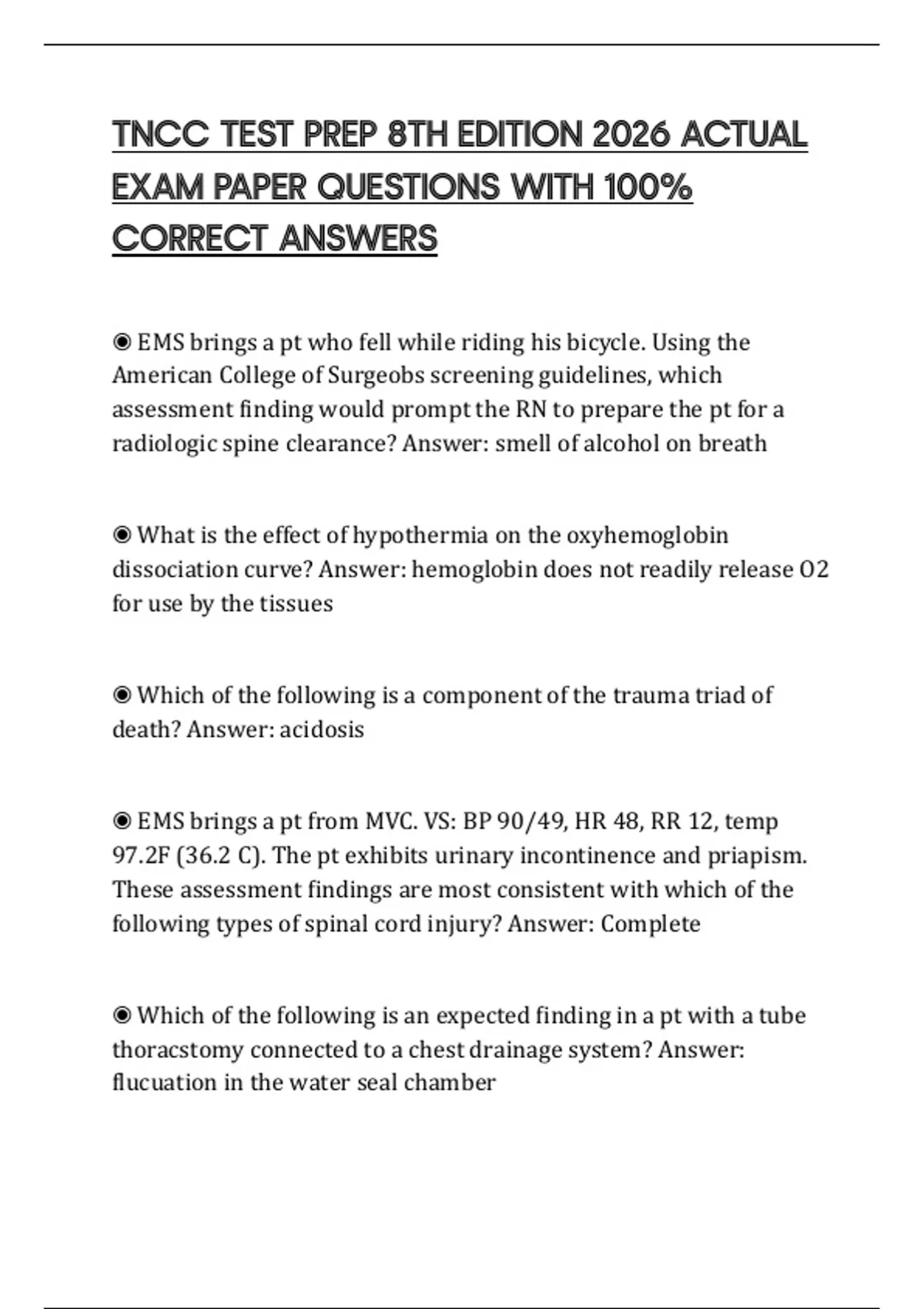 TNCC TEST PREP 8TH EDITION 2026 ACTUAL EXAM PAPER QUESTIONS WITH 100% ...
