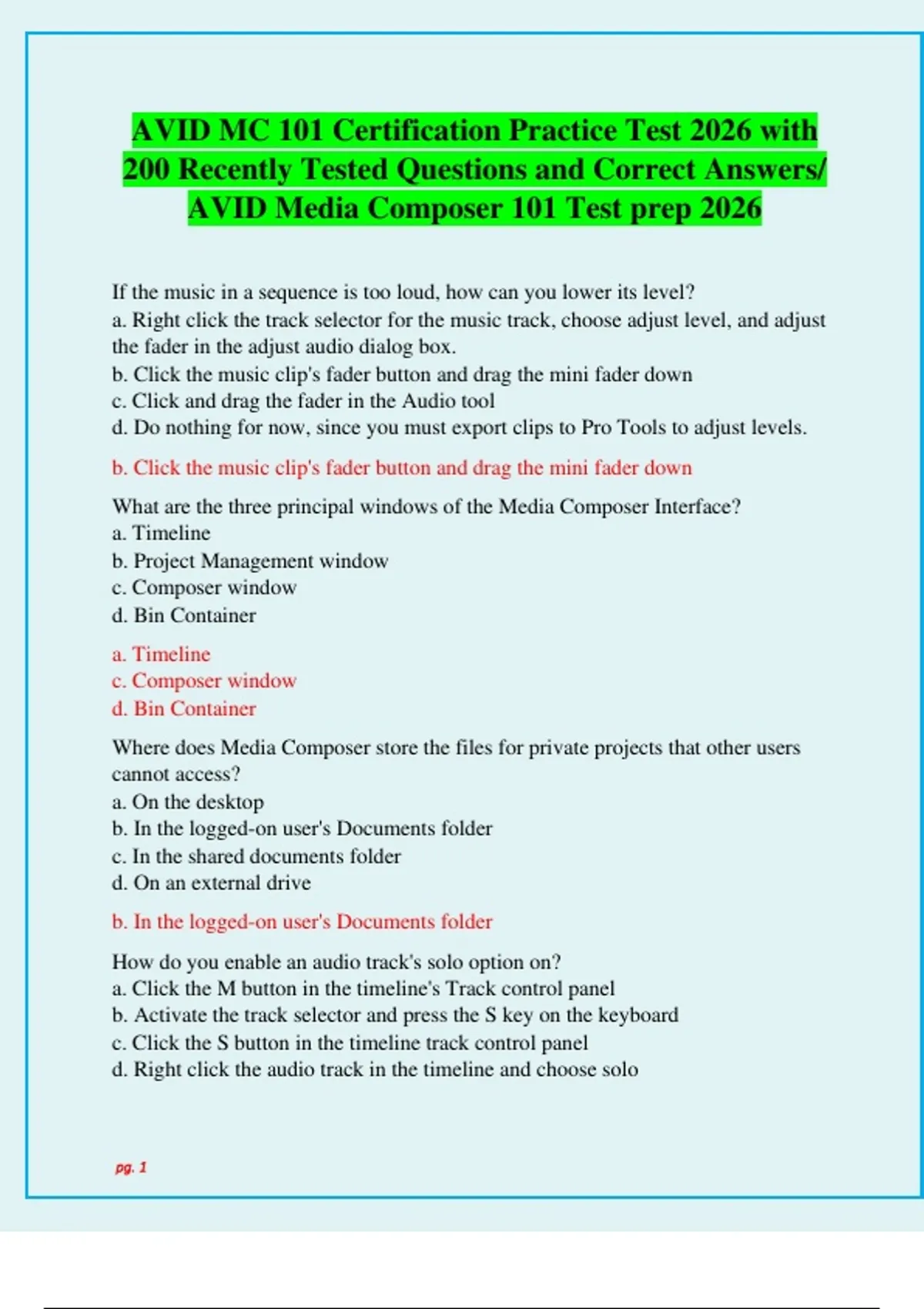 AVID MC 101 Certification Practice Test 2026 with 200 Recently Tested ...