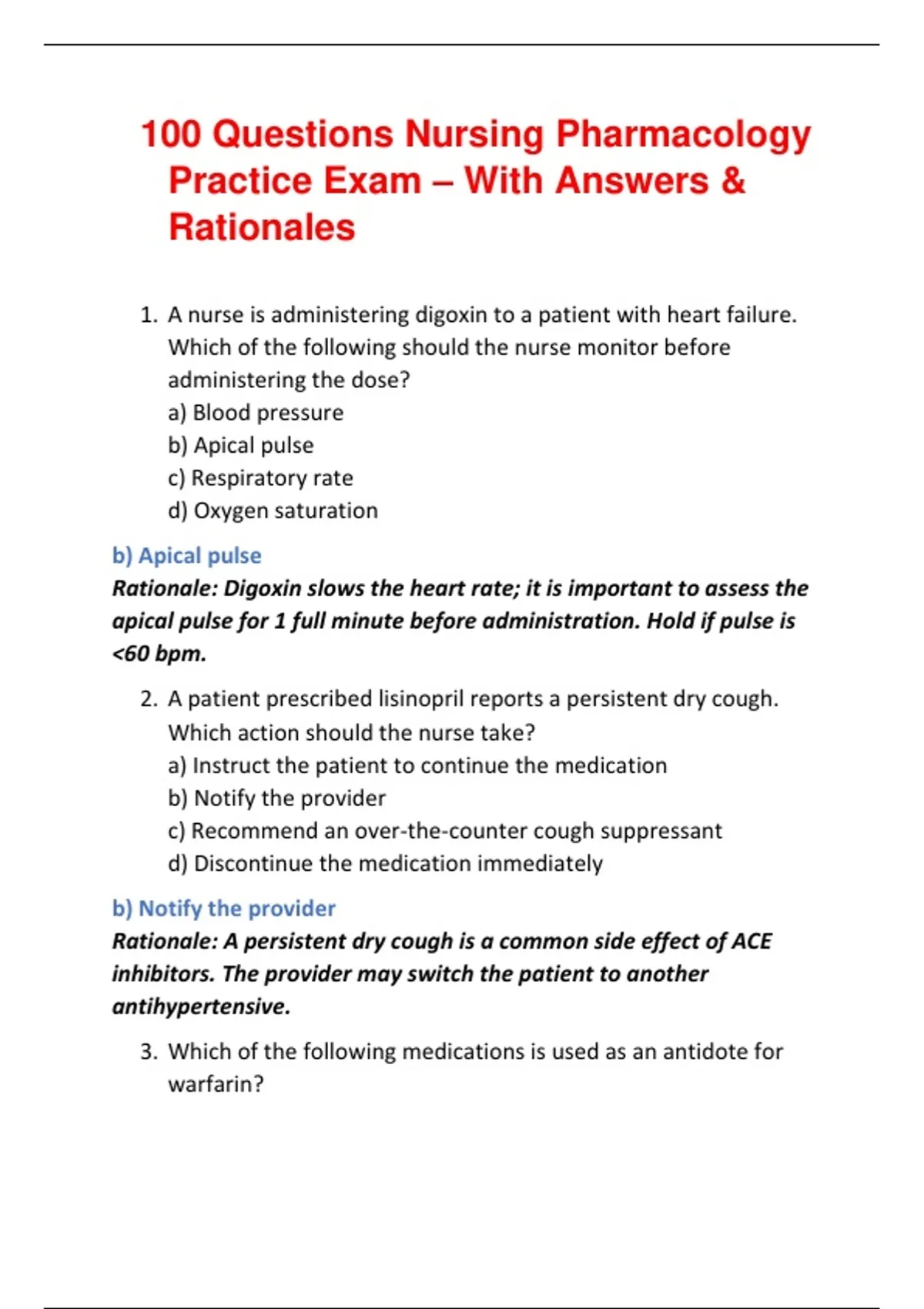 100 Questions Nursing Pharmacology Practice Exam – With Answers ...